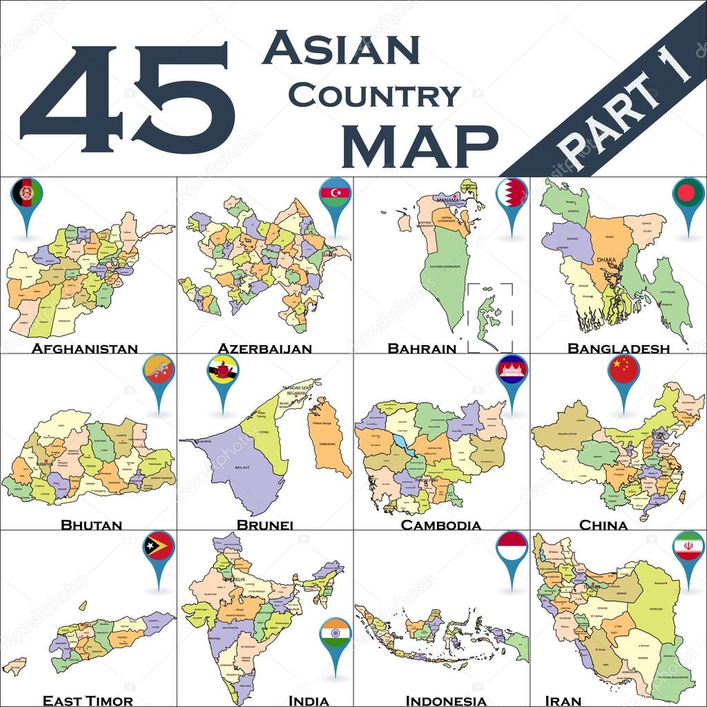 Maps of Asian country — Stock Vector © delpieroo #51647589