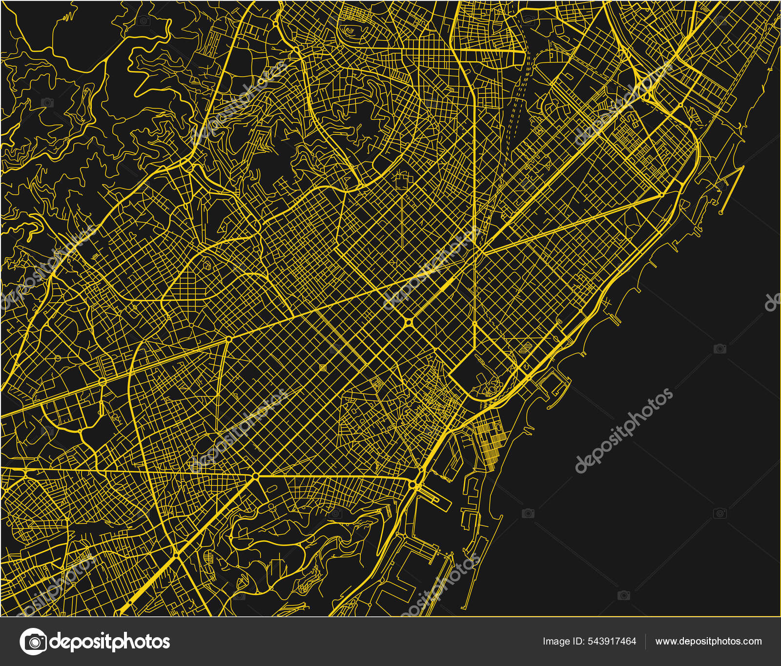 Black Yellow Vector City Map Barcelona Well Organized Separated Layers Stock Vector Image by ...