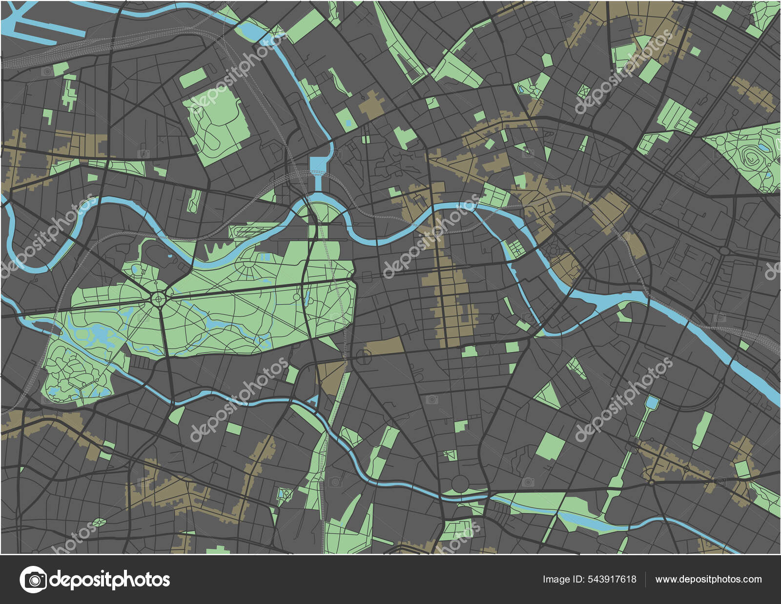 Berlin Vector Map Dark Colors Stock Vector by ©delpieroo 543917618