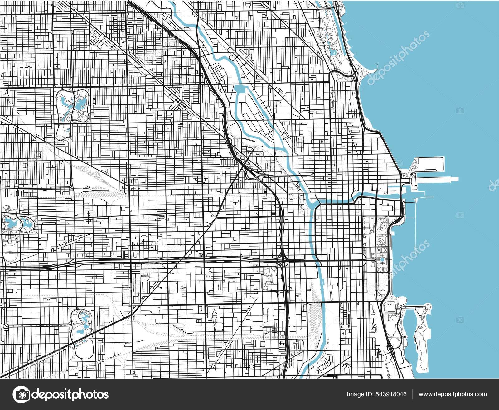 Black White Vector City Map Chicago Well Organized Separated Layers ...