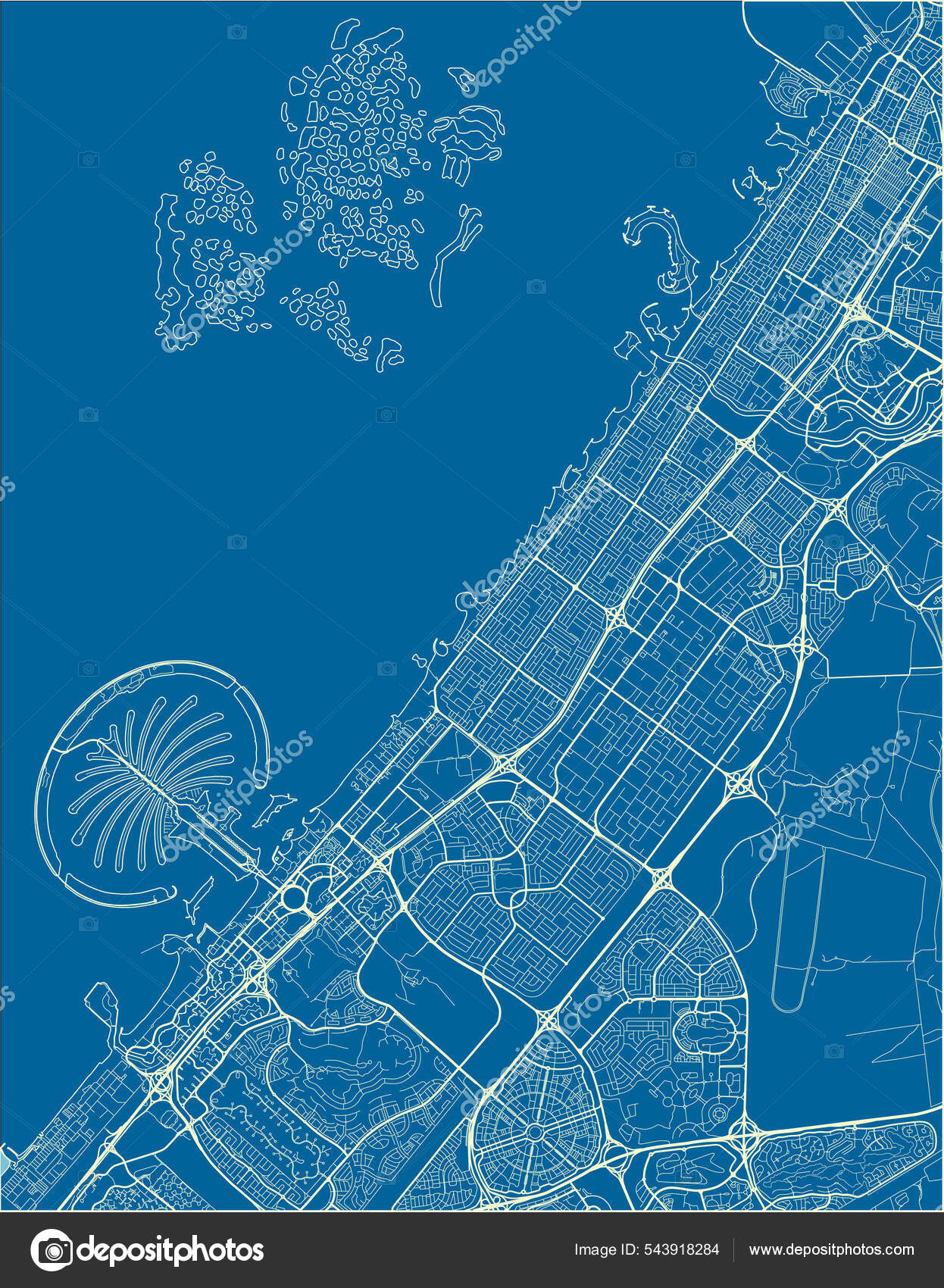 Blue White Vector City Map Dubai Well Organized Separated Layers Stock Vector Image by ...