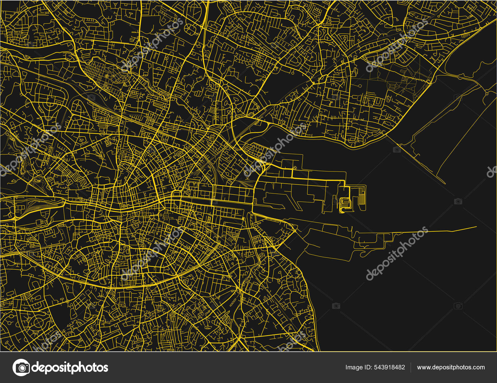 Black Yellow Vector City Map Dublin Well Organized Separated Layers Stock Vector Image by ...