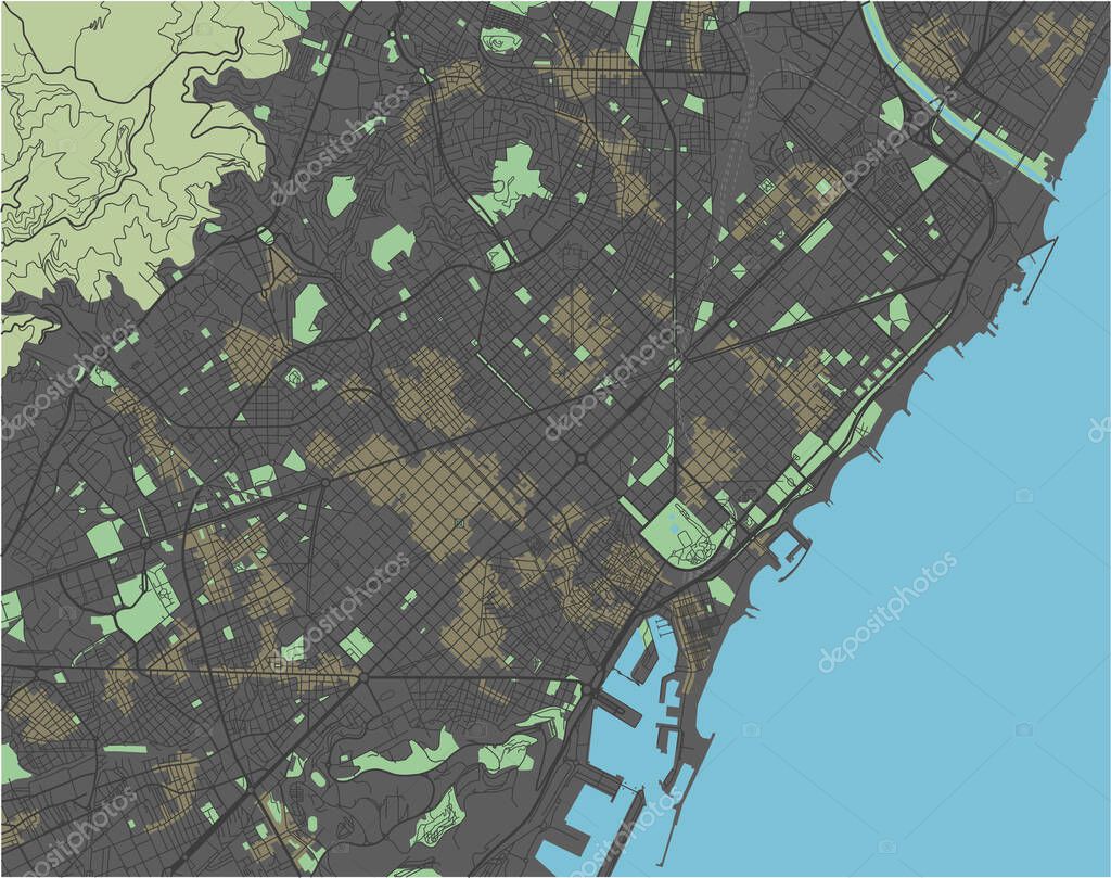 Mapa Vectorial Barcelona Con Colores Oscuros Vector de stock por ©delpieroo 543917508