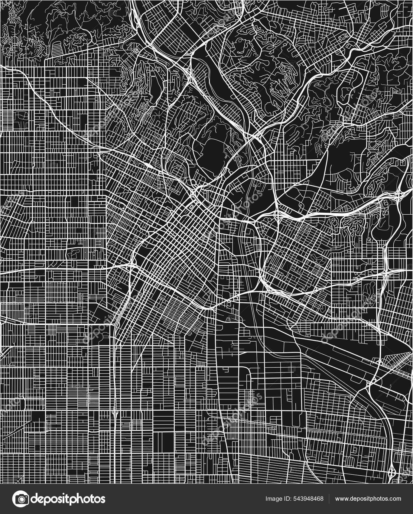 Black White Vector City Map Los Angeles Well Organized Separated Stock ...