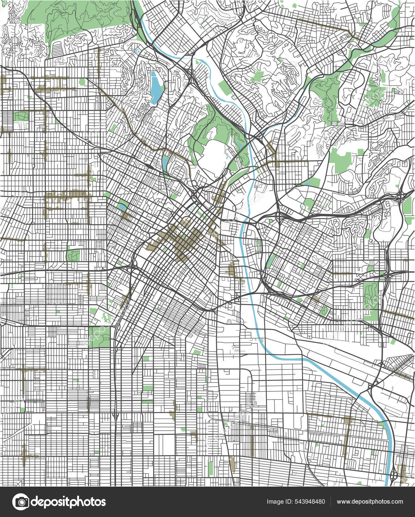 Colorful Los Angeles Vector City Map Stock Vector by ©delpieroo 543948480