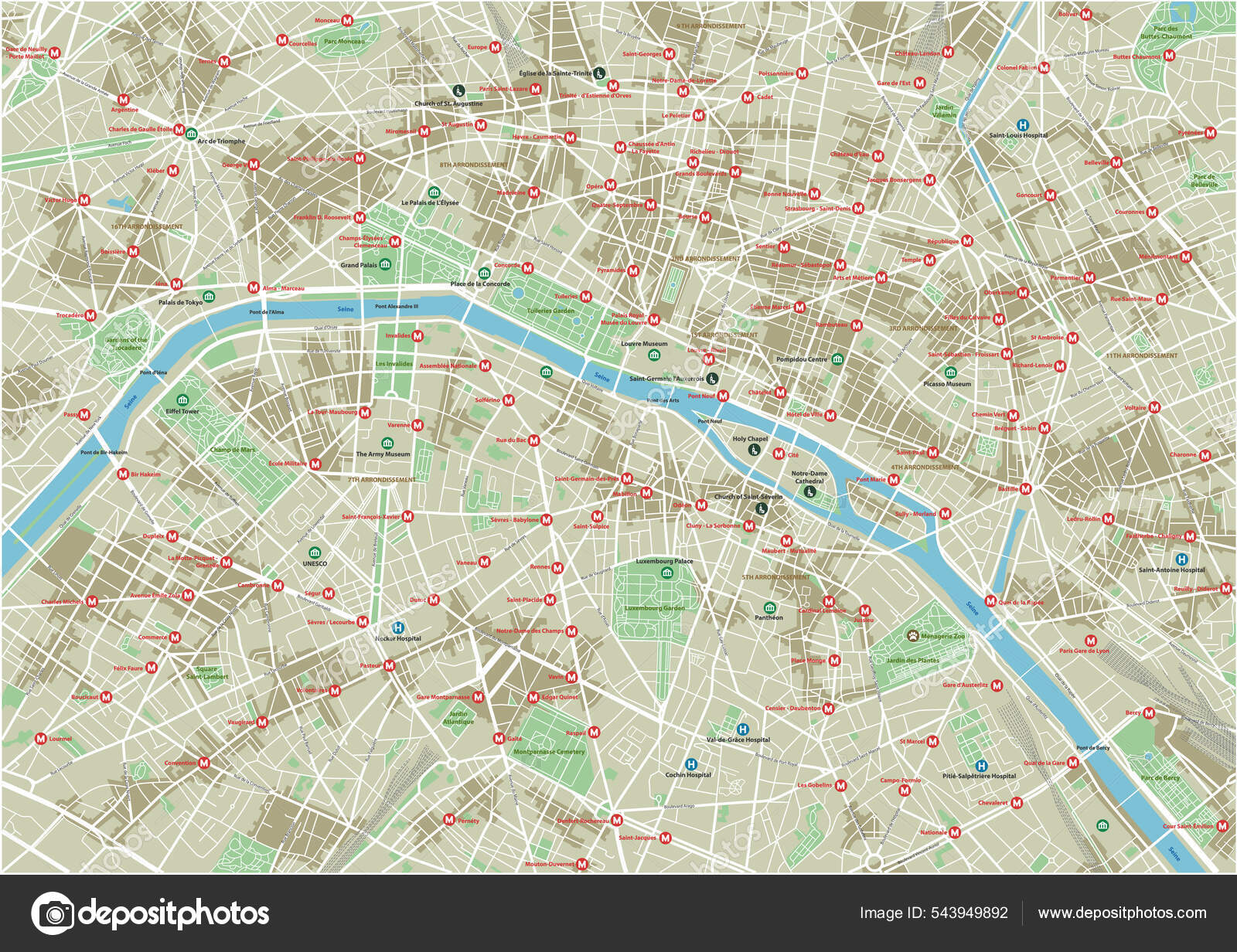 Vector City Map Paris Well Organized Separated Layers Stock Vector ...