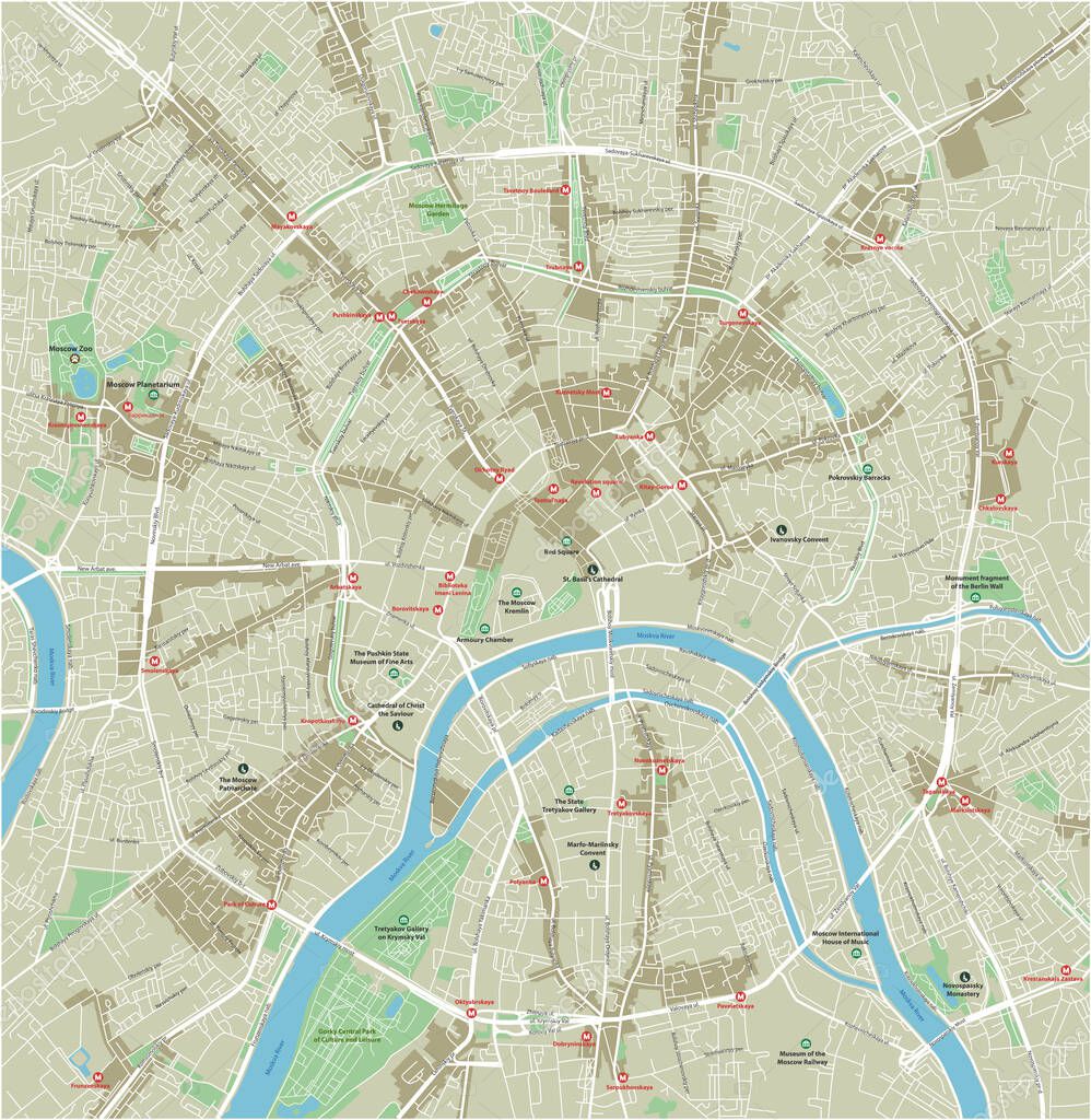Mapa de Moscú vectorial con capas separadas bien organizadas. 2024