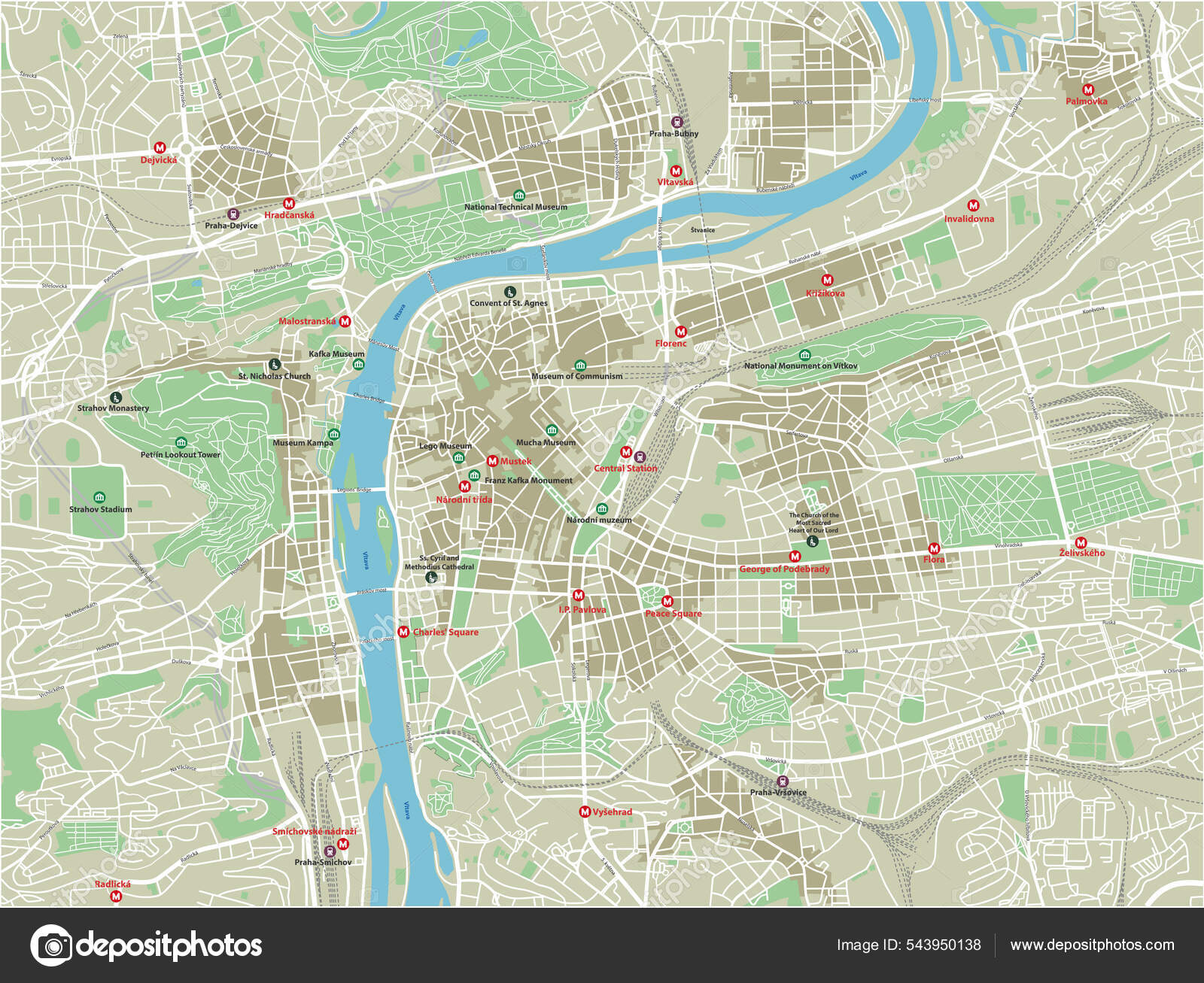 Vector City Map Prague Well Organized Separated Layers Stock Vector by ©delpieroo 543950138