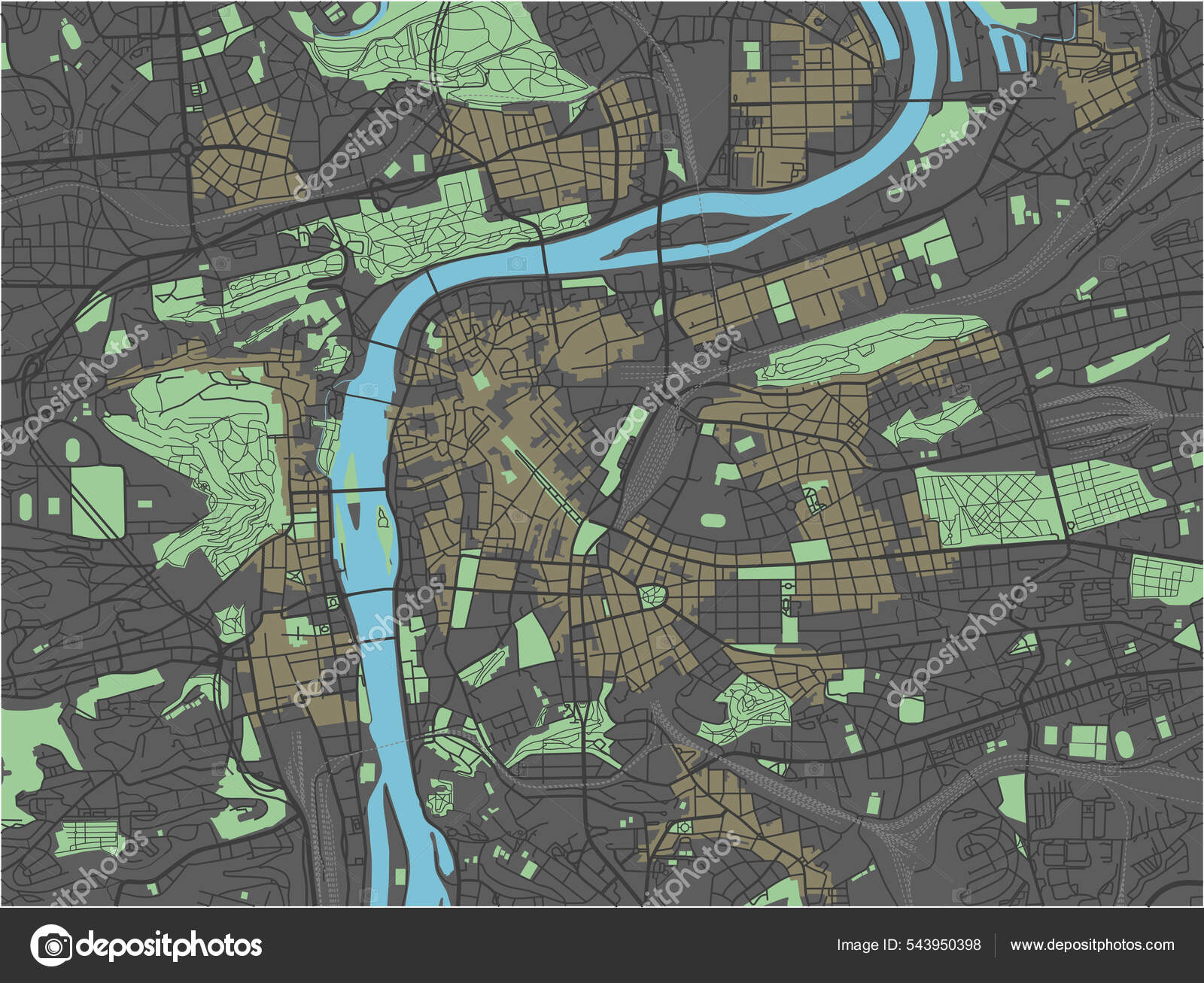 Prague Vector Map Dark Colors Stock Vector Image by ©delpieroo #543950398
