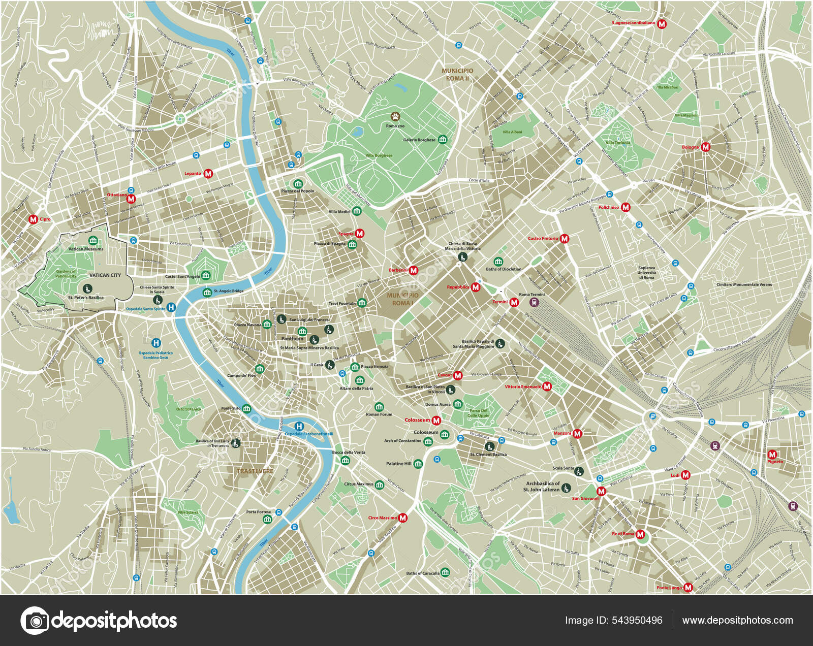 Vector City Map Rome Well Organized Separated Layers Stock Vector by ...