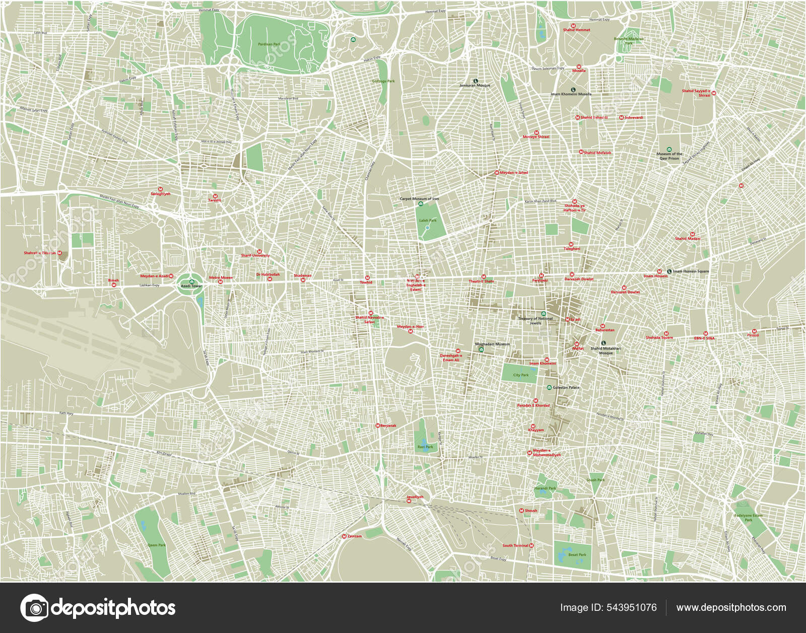 Mapa Teherán Vectorial Con Capas Separadas Bien Organizadas Vector de ...