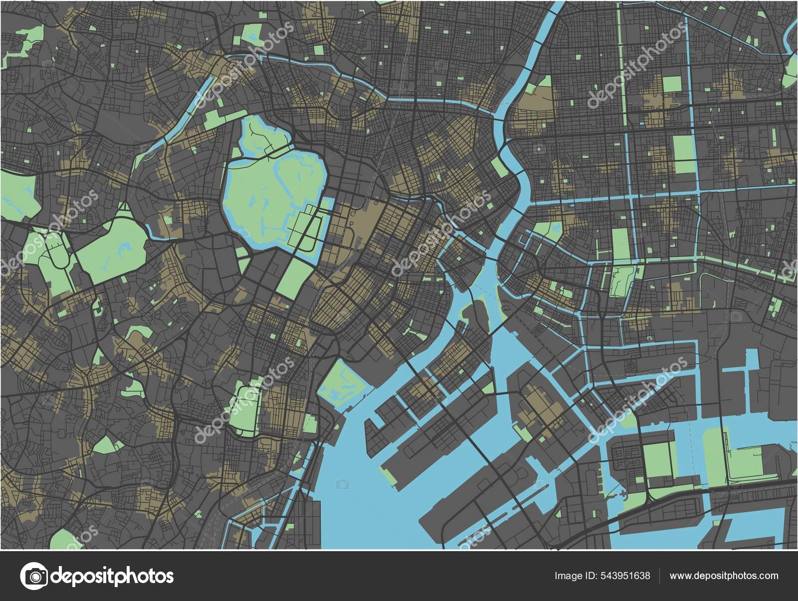Tokyo Vector Map Dark Colors Stock Vector by ©delpieroo 543951638