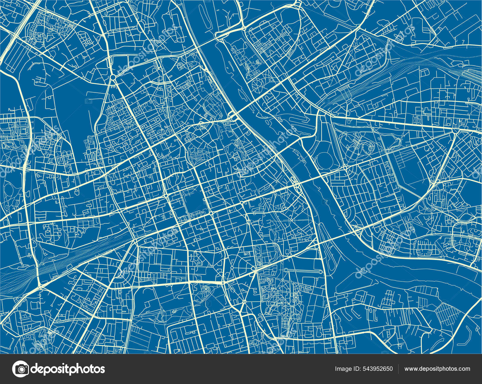 Blue White Vector City Map Warsaw Well Organized Separated Layers Stock Vector Image by ...