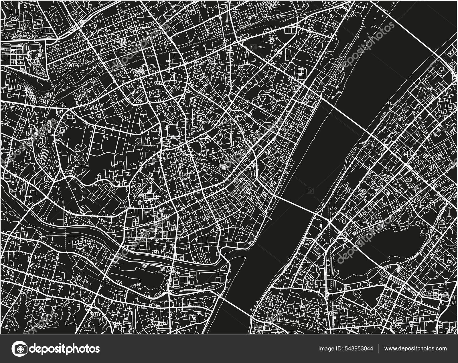 Black White Vector City Map Wuhan Well Organized Separated Layers Stock Vector Image by ...