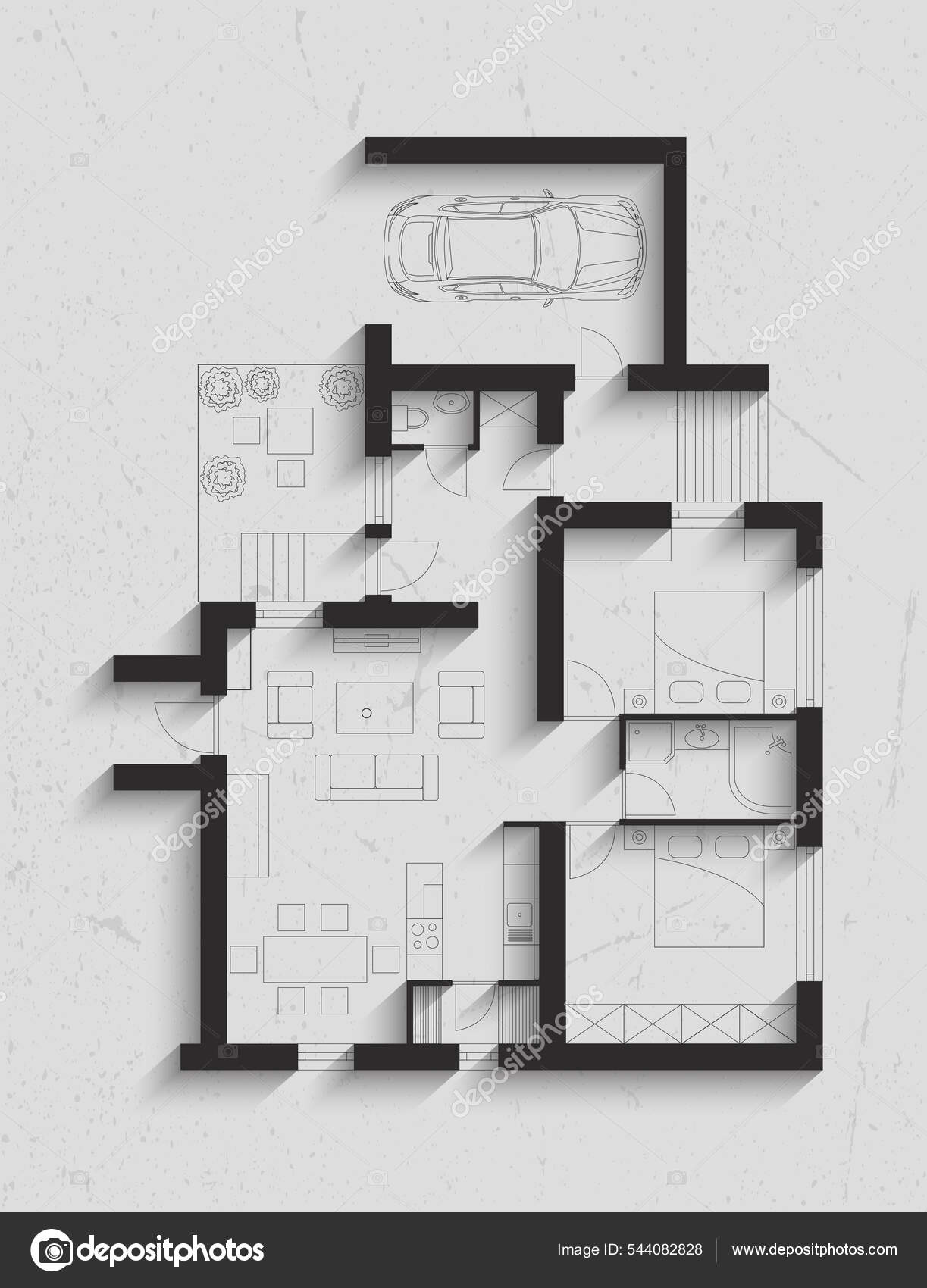 Floor Plan House Paper Background Shadows Stock Vector Image by ...