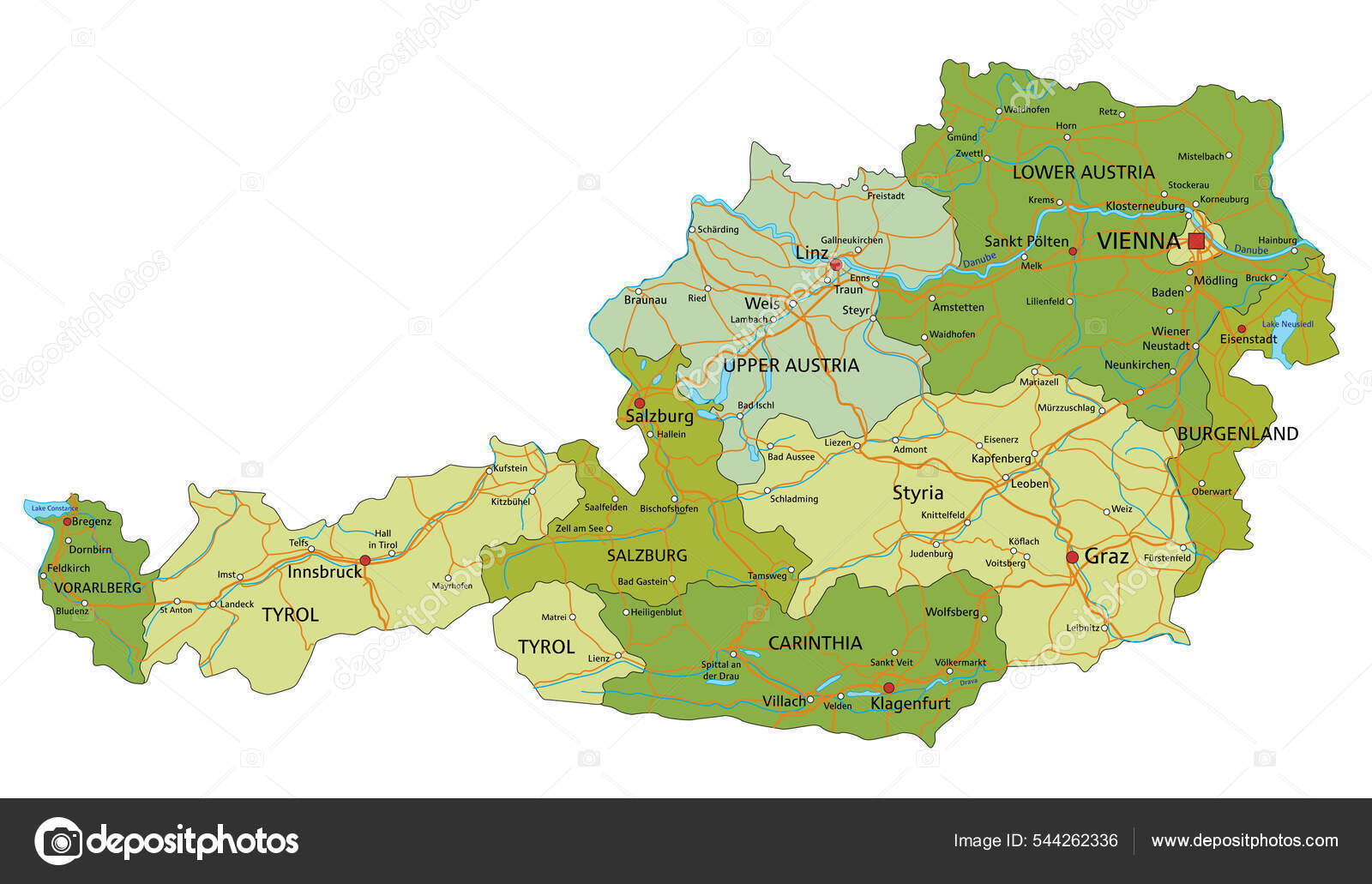 Austria Highly Detailed Editable Political Map Separated Layers Stock ...