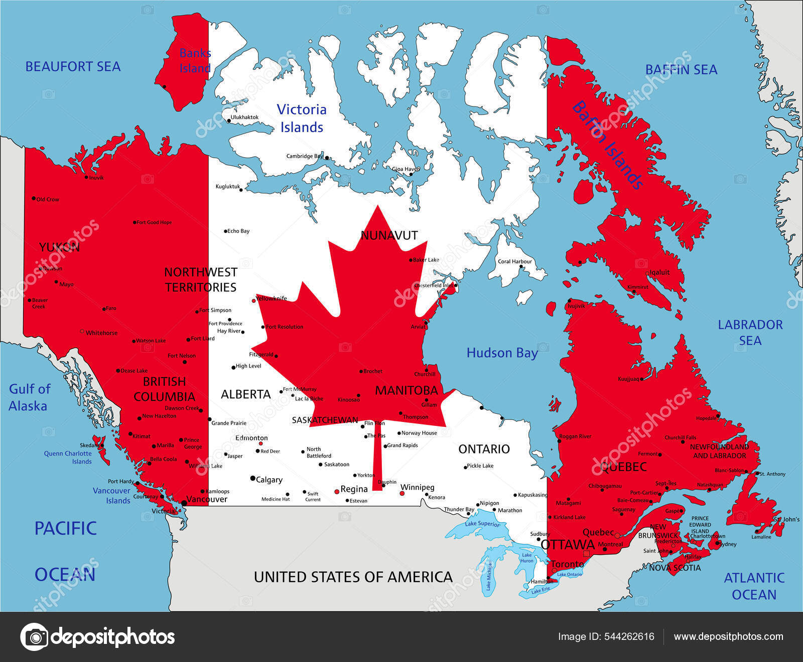 Canadá Mapa Político Altamente Detalhado Com Bandeira Nacional Isolada ...