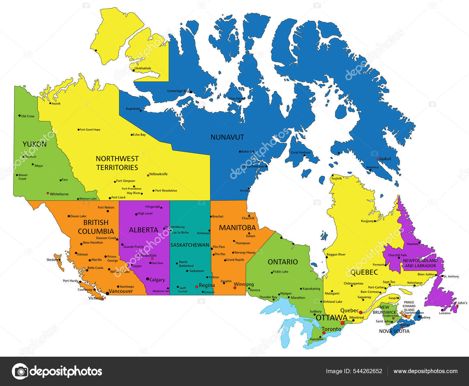 Mapa Político Colorido Canadá Com Camadas Claramente Rotuladas ...
