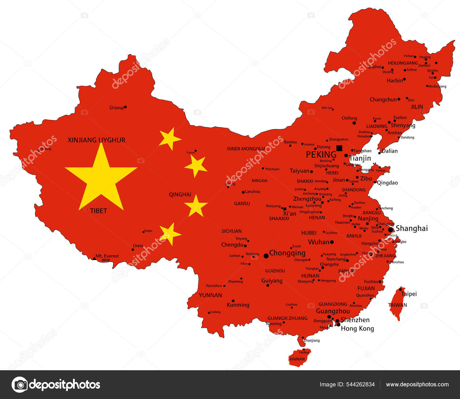 China Mapa Político Altamente Detallado Con Bandera Nacional Vector de ...