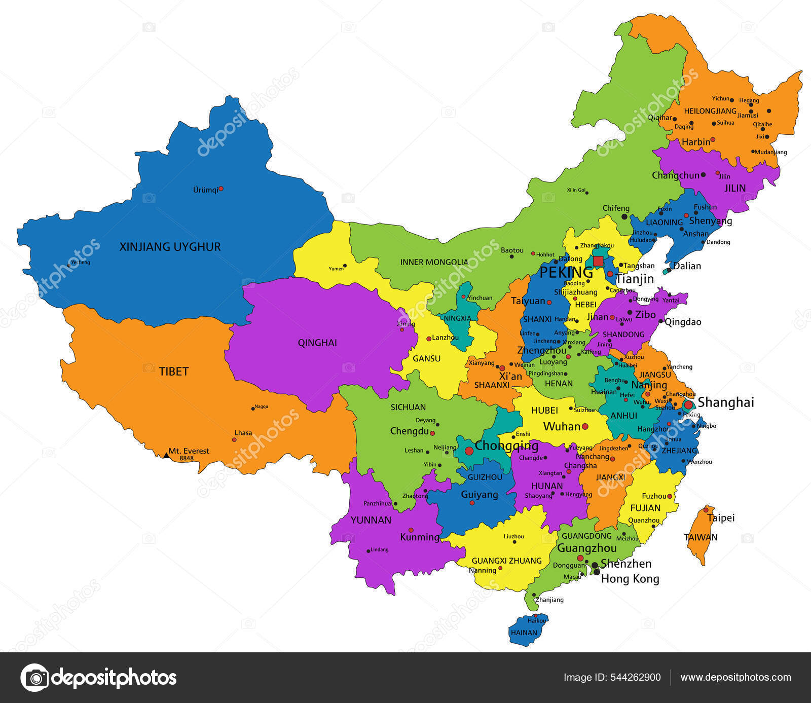 Colorful China Political Map Clearly Labeled Separated Layers Vector ...