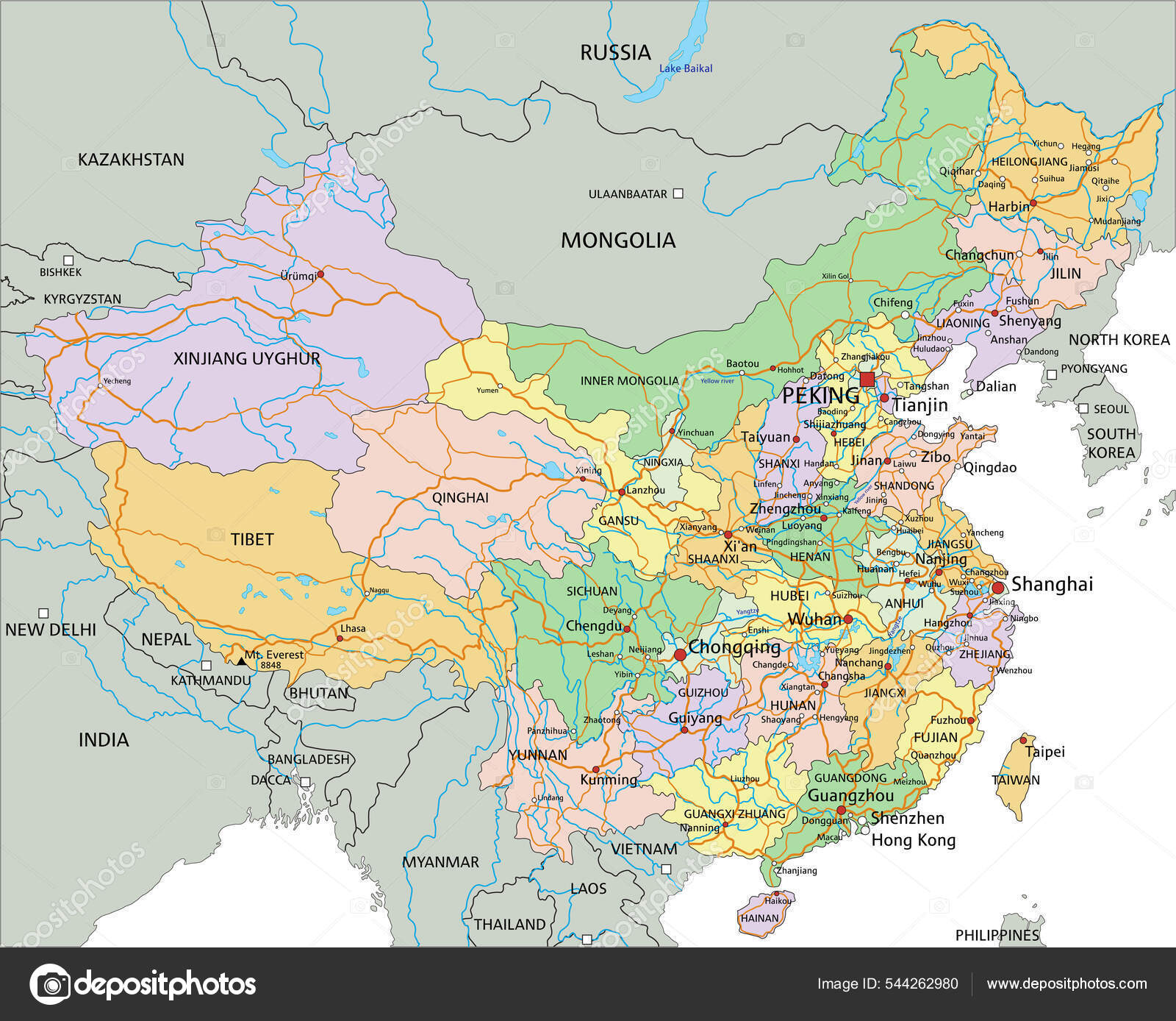 China Highly Detailed Editable Political Map Labeling Stock Vector by ...