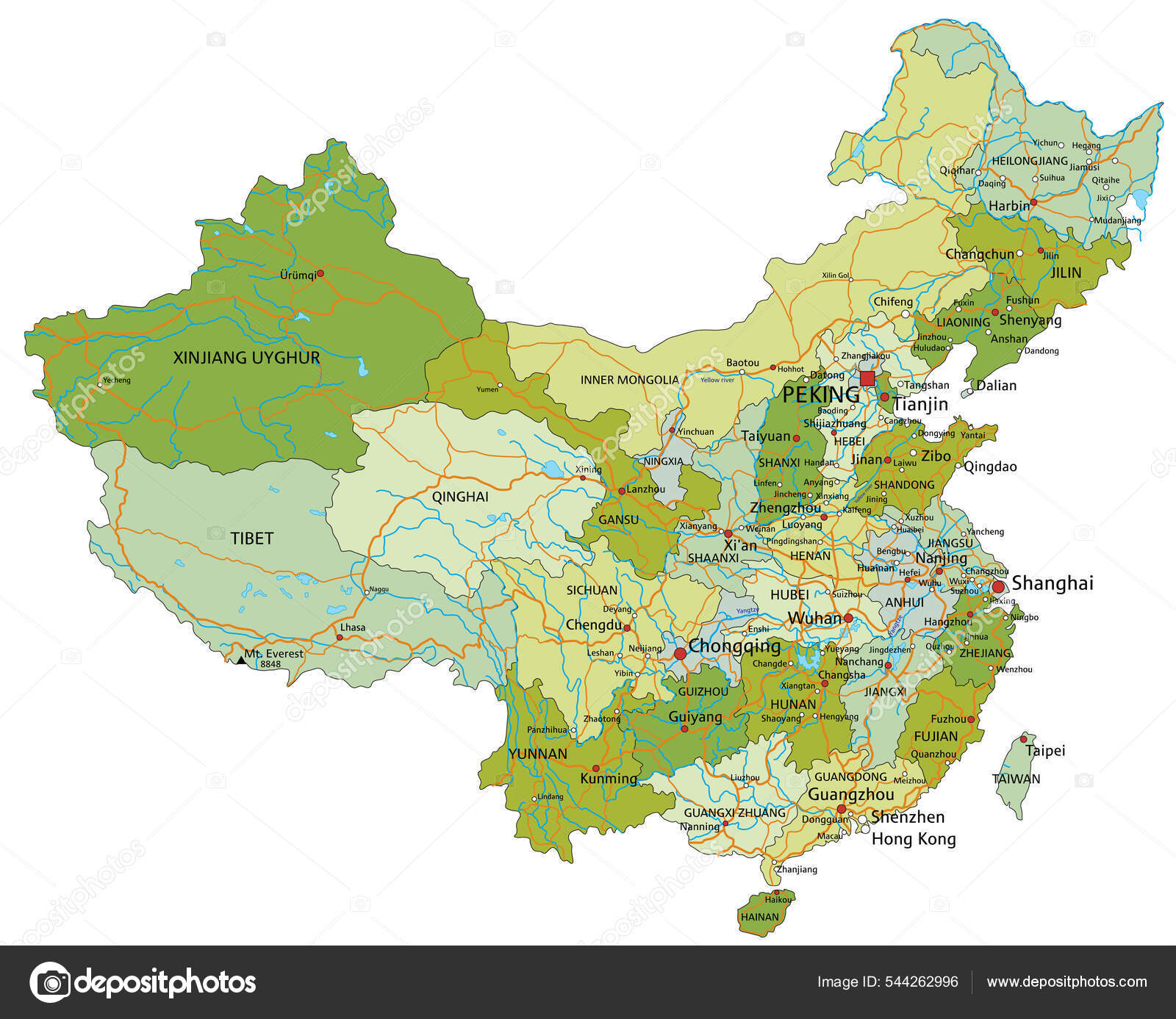 Highly Detailed Editable Political Map Separated Layers China Stock ...