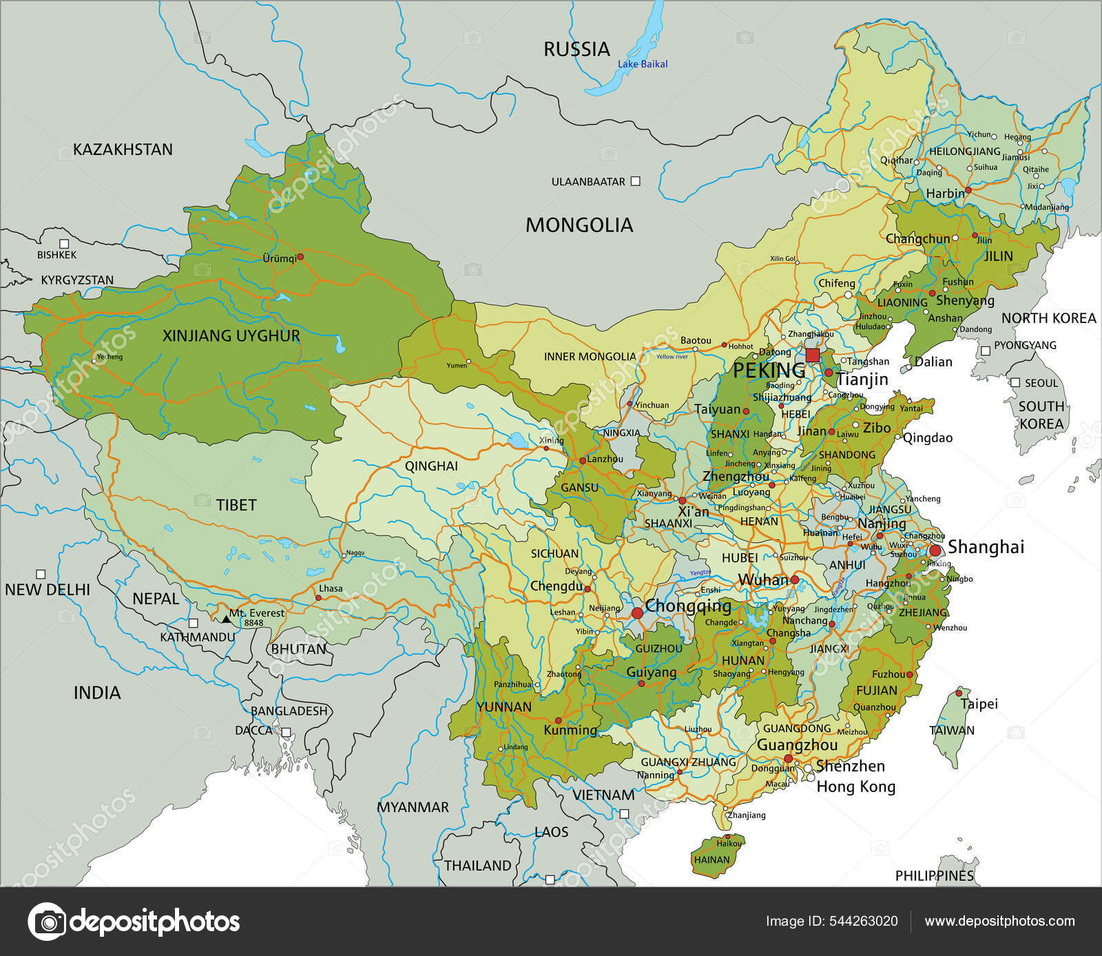 Highly Detailed Editable Political Map Separated Layers China Stock ...