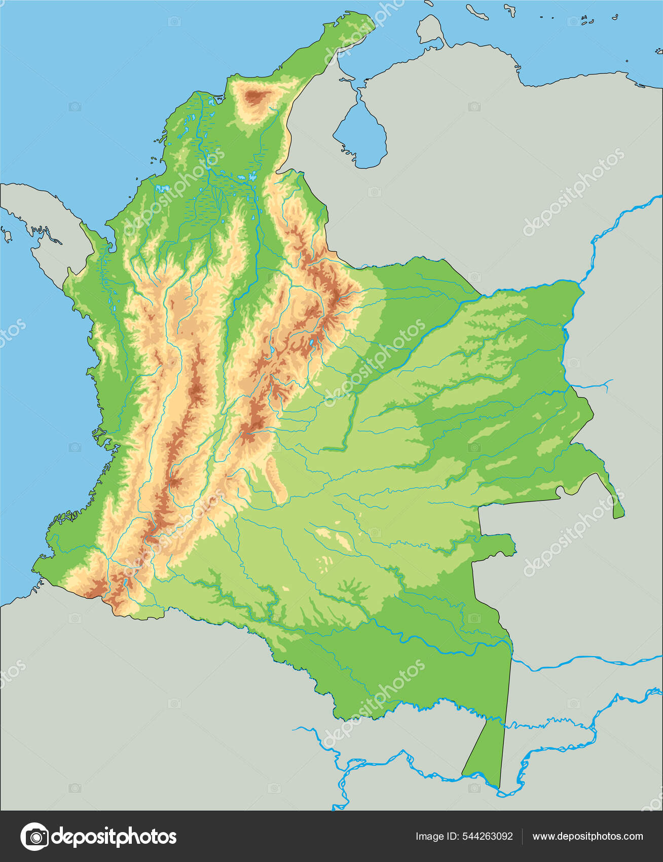 Mapa Físico Colombia Alto Detallado Vector de stock #544263092 de ...