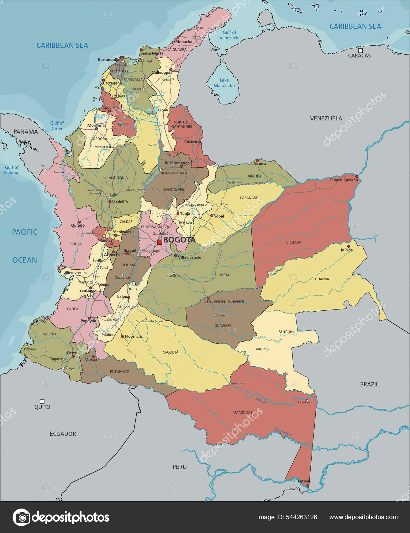 Colômbia Mapa Político Editável Altamente Detalhado Com Rotulagem ...