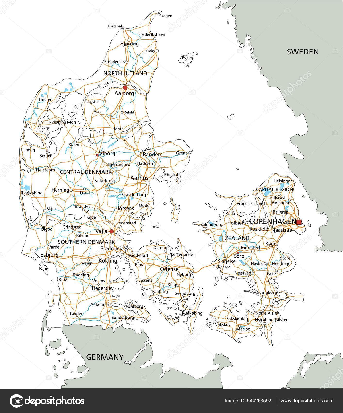 High Detailed Denmark Road Map Labeling Stock Vector by ©delpieroo ...