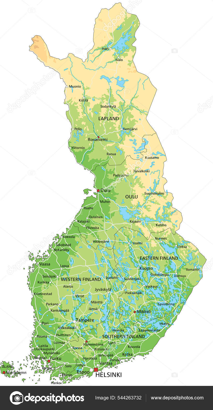High Detailed Finland Physical Map Labeling Stock Vector by ©delpieroo ...