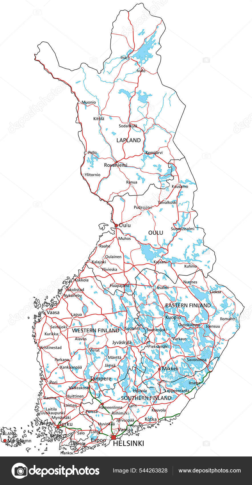 Finland Road Highway Map Vector Illustration Stock Vector Image by ...