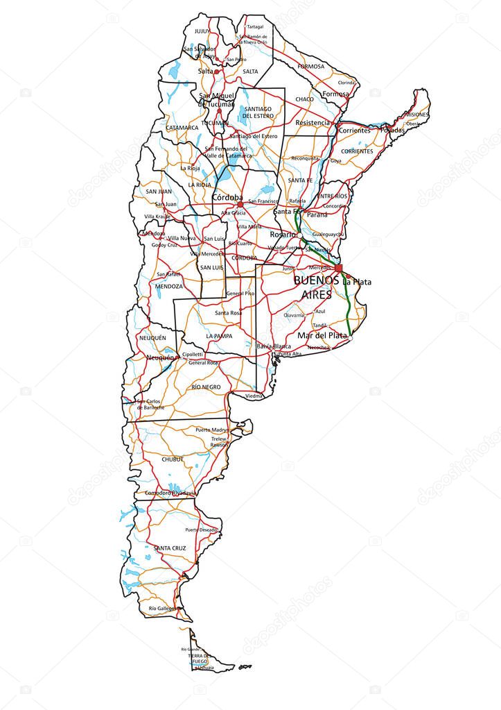Mapa Carreteras Carreteras Argentina Ilustración Vectorial Vector de ...
