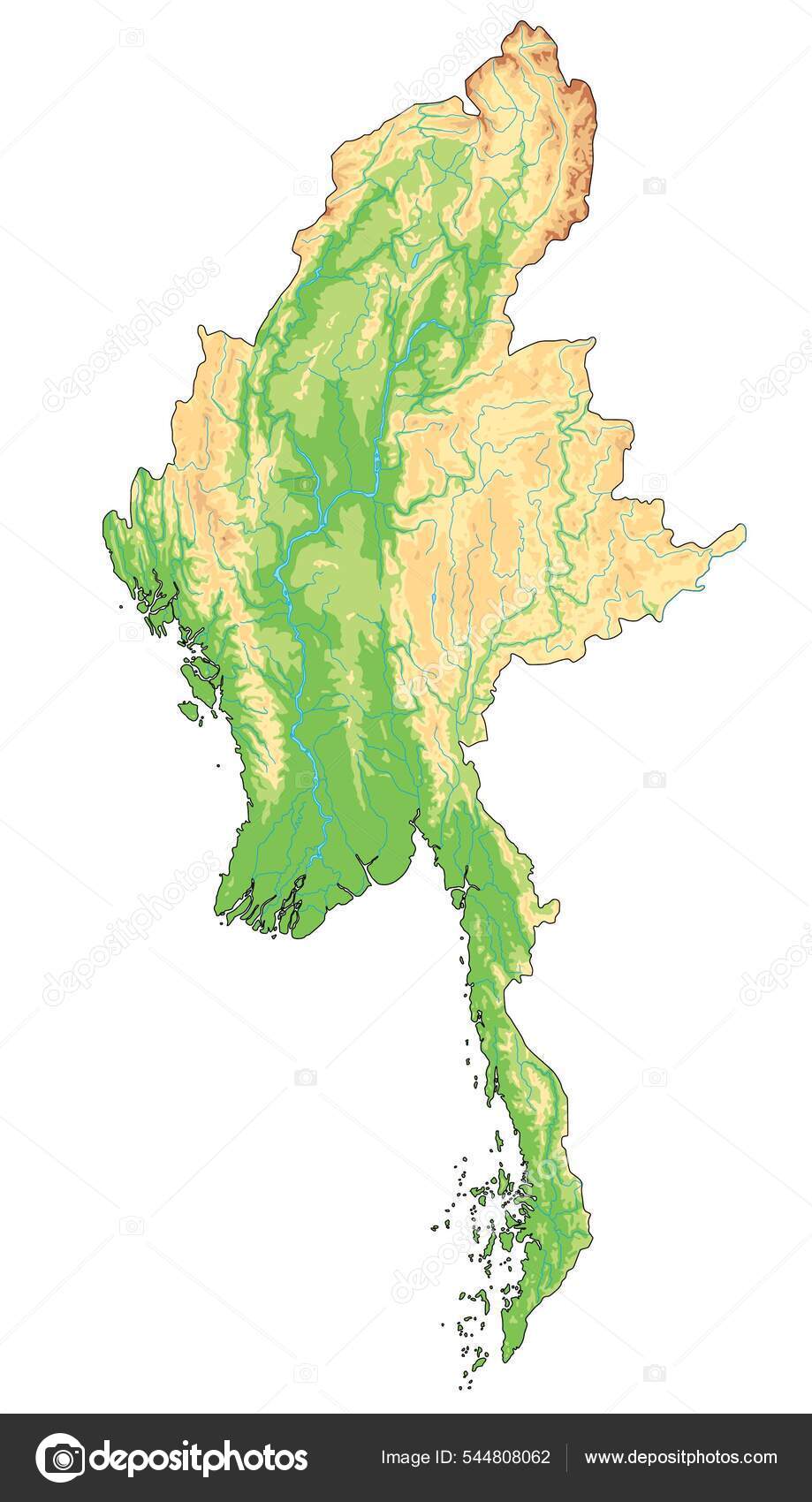 Highly Detailed Myanmar Physical Map Stock Vector by ©delpieroo 544808062