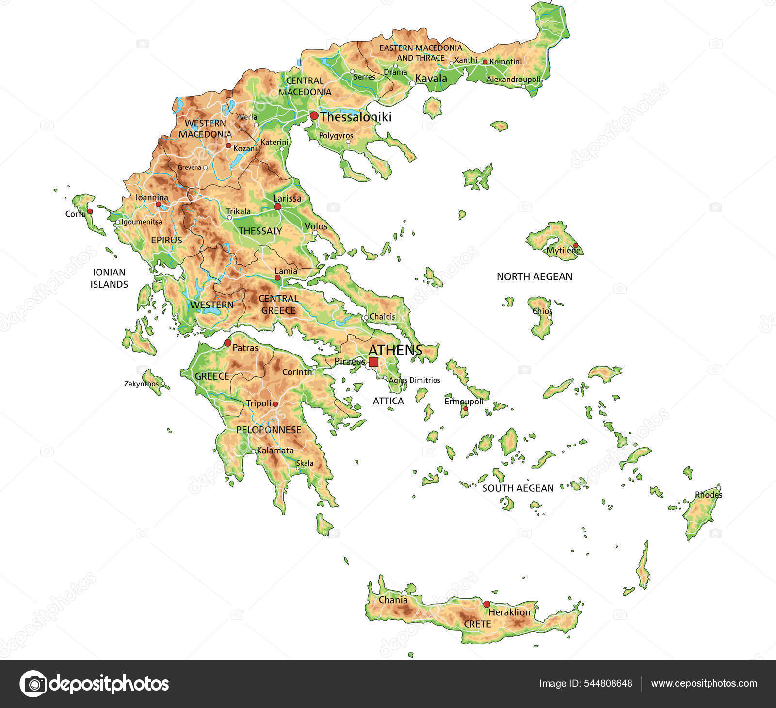 High Detailed Greece Physical Map Labeling Stock Vector Image by ...