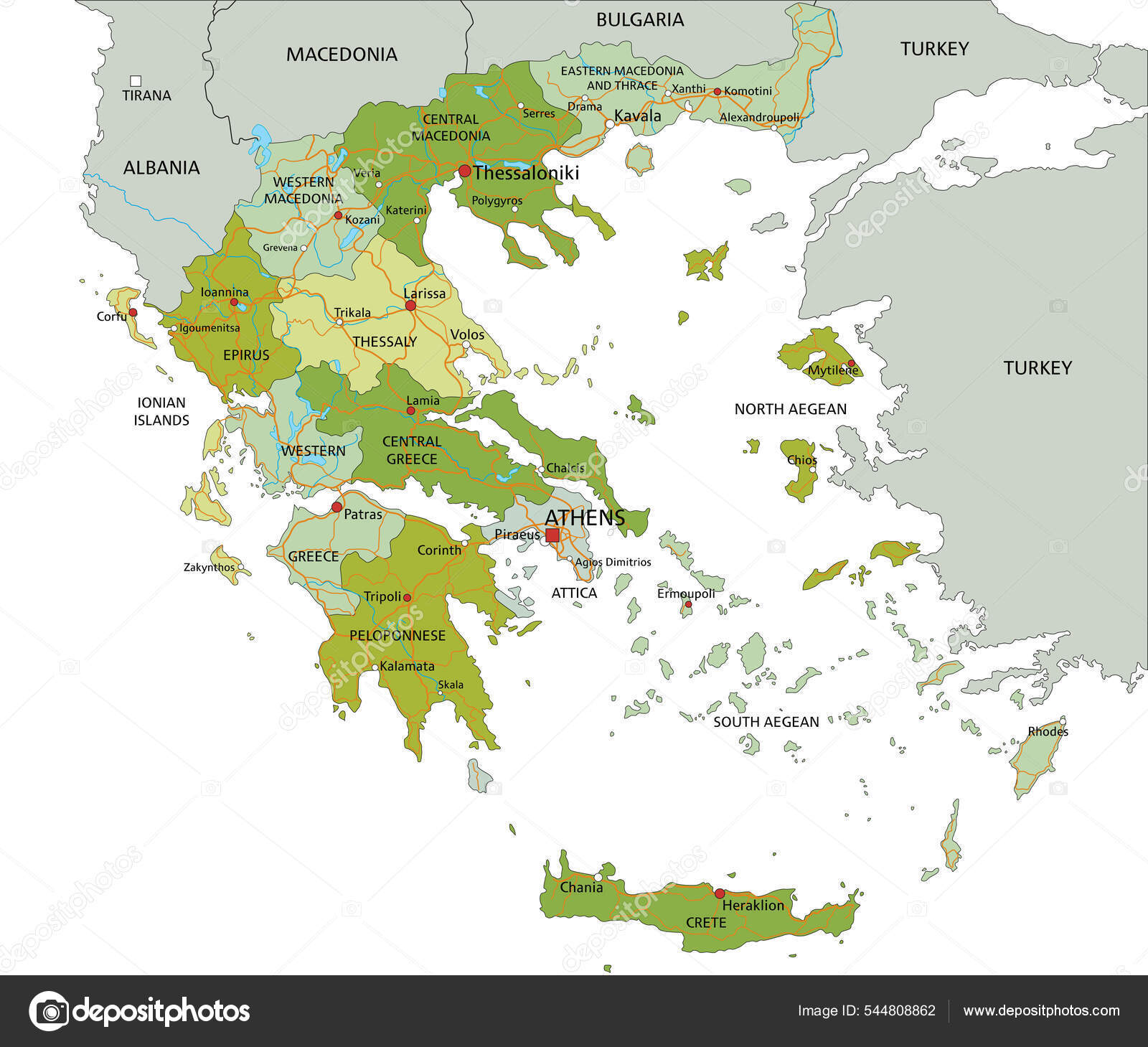 Highly Detailed Editable Political Map Separated Layers Greece Stock ...