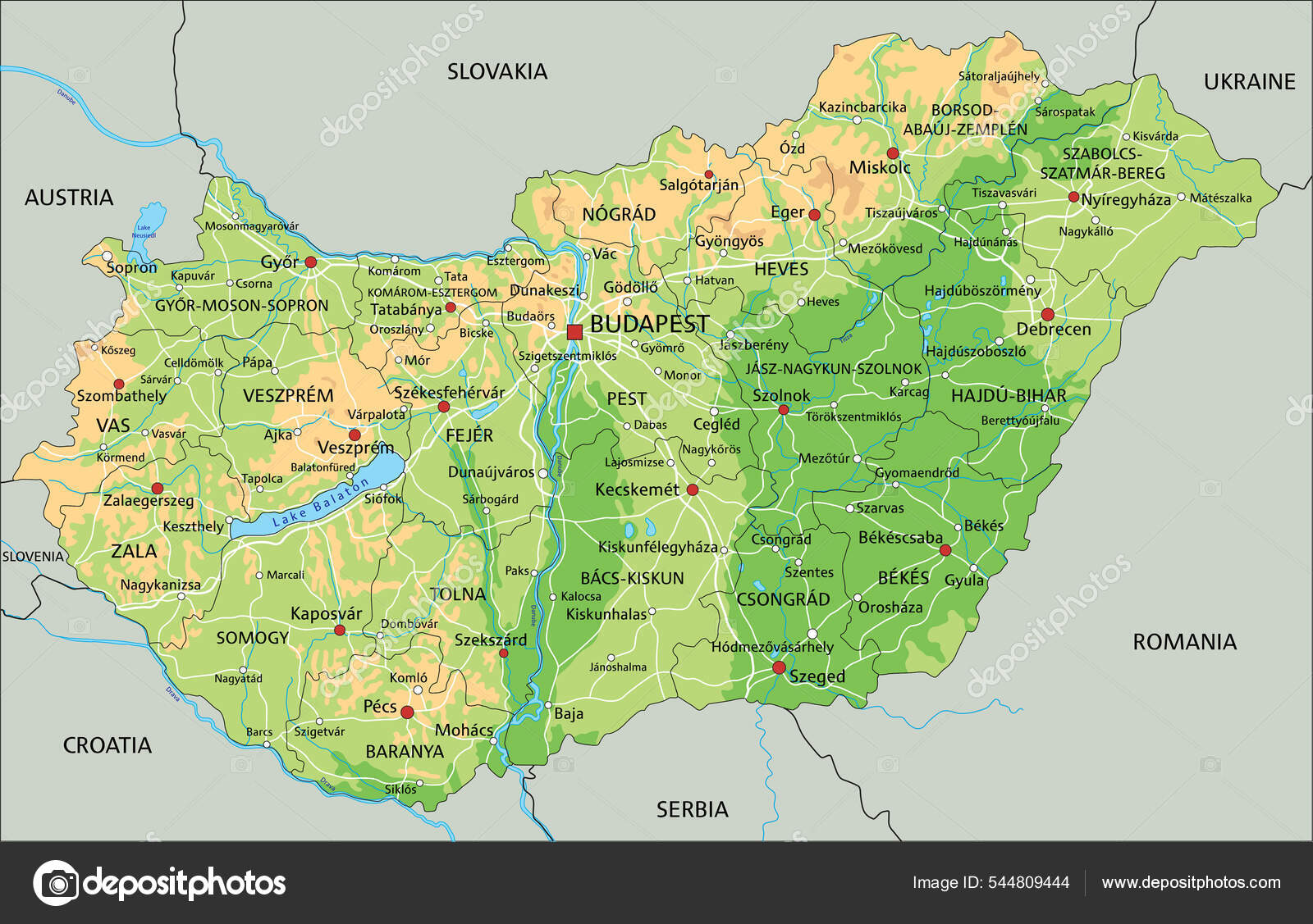 Etiketli Yüksek Detaylı Macaristan Fiziksel Haritası ©delpieroo ...