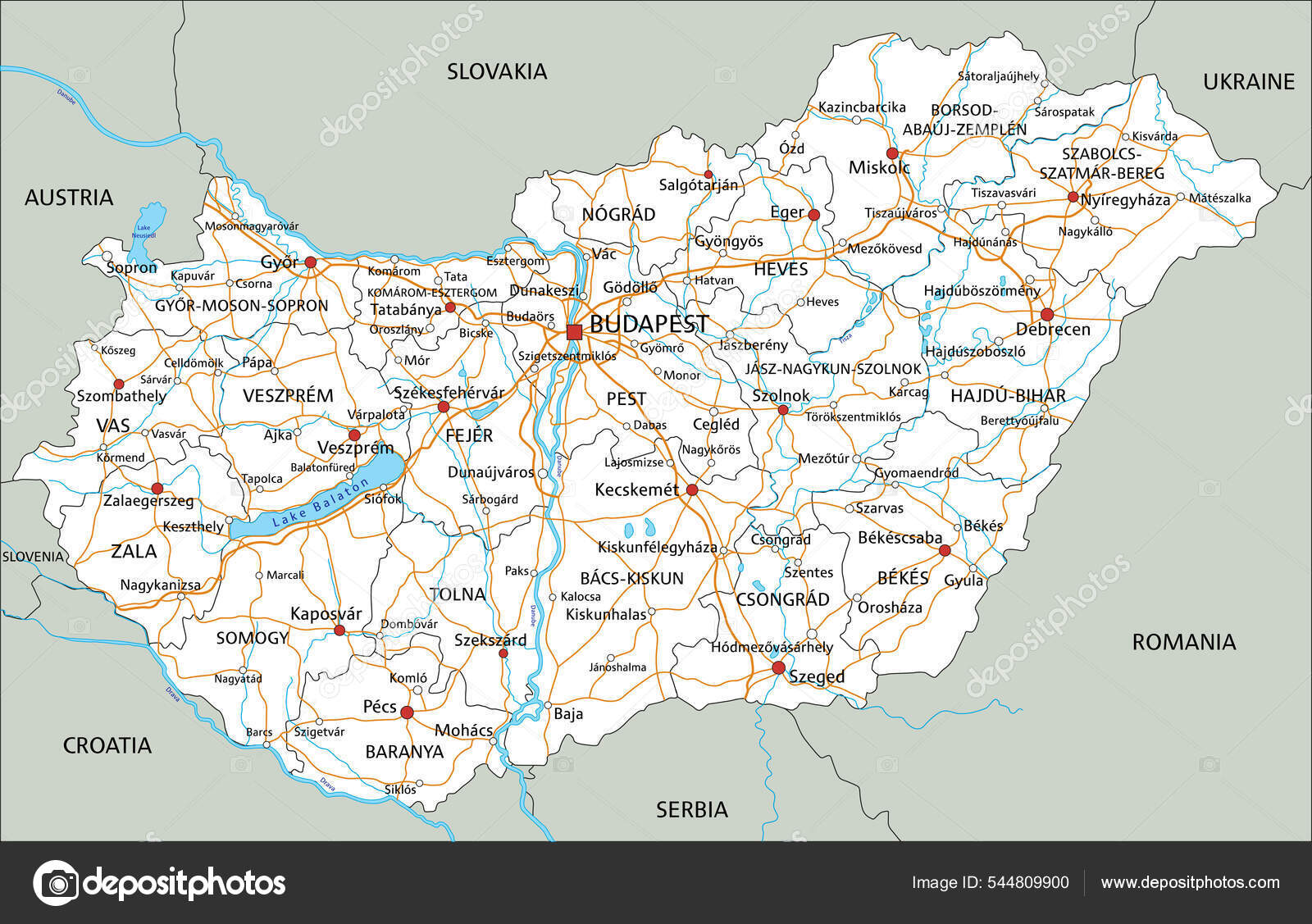 High Detailed Hungary Road Map Labeling Stock Vector Image by ...
