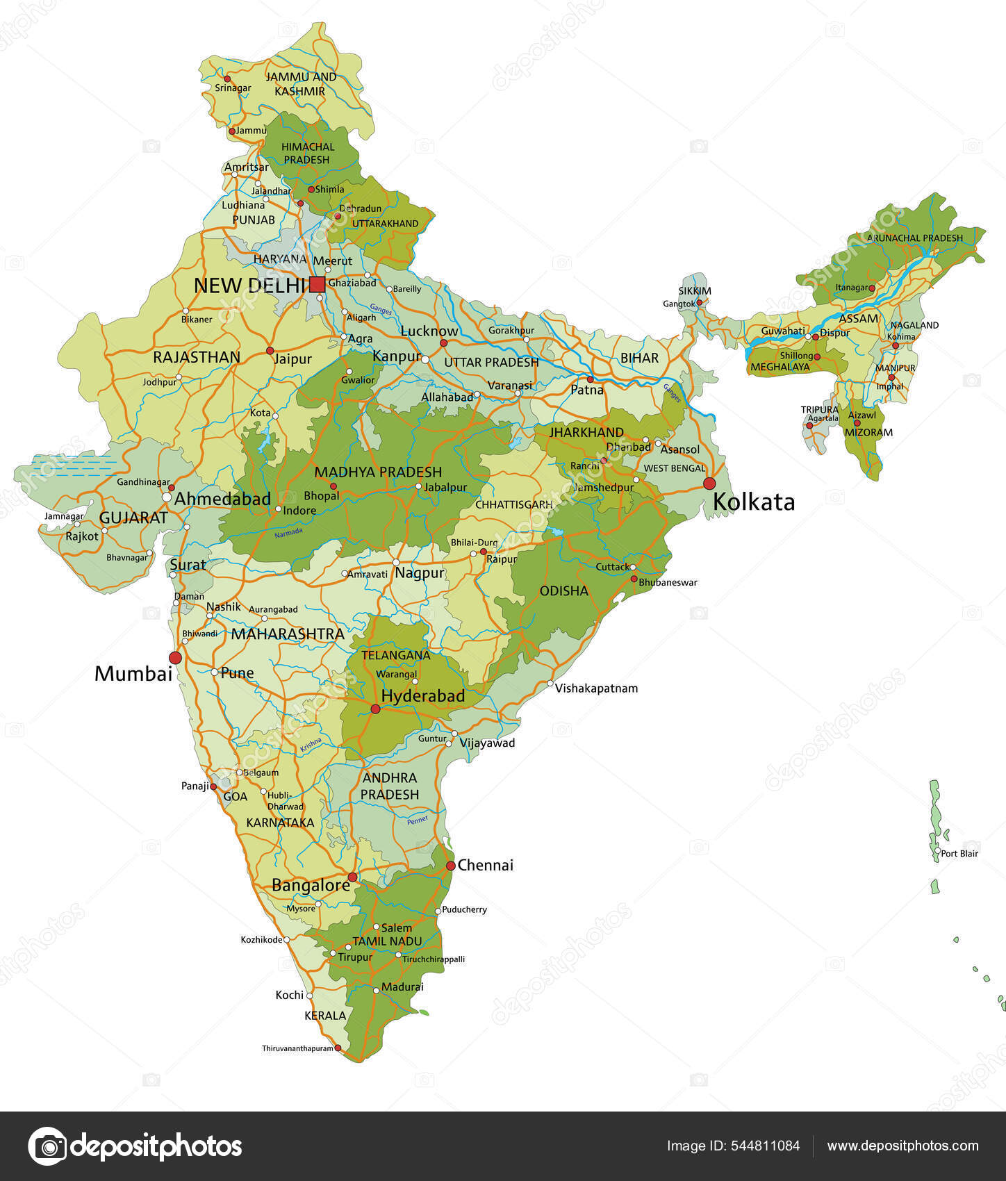 Highly Detailed Editable Political Map Separated Layers India Stock ...