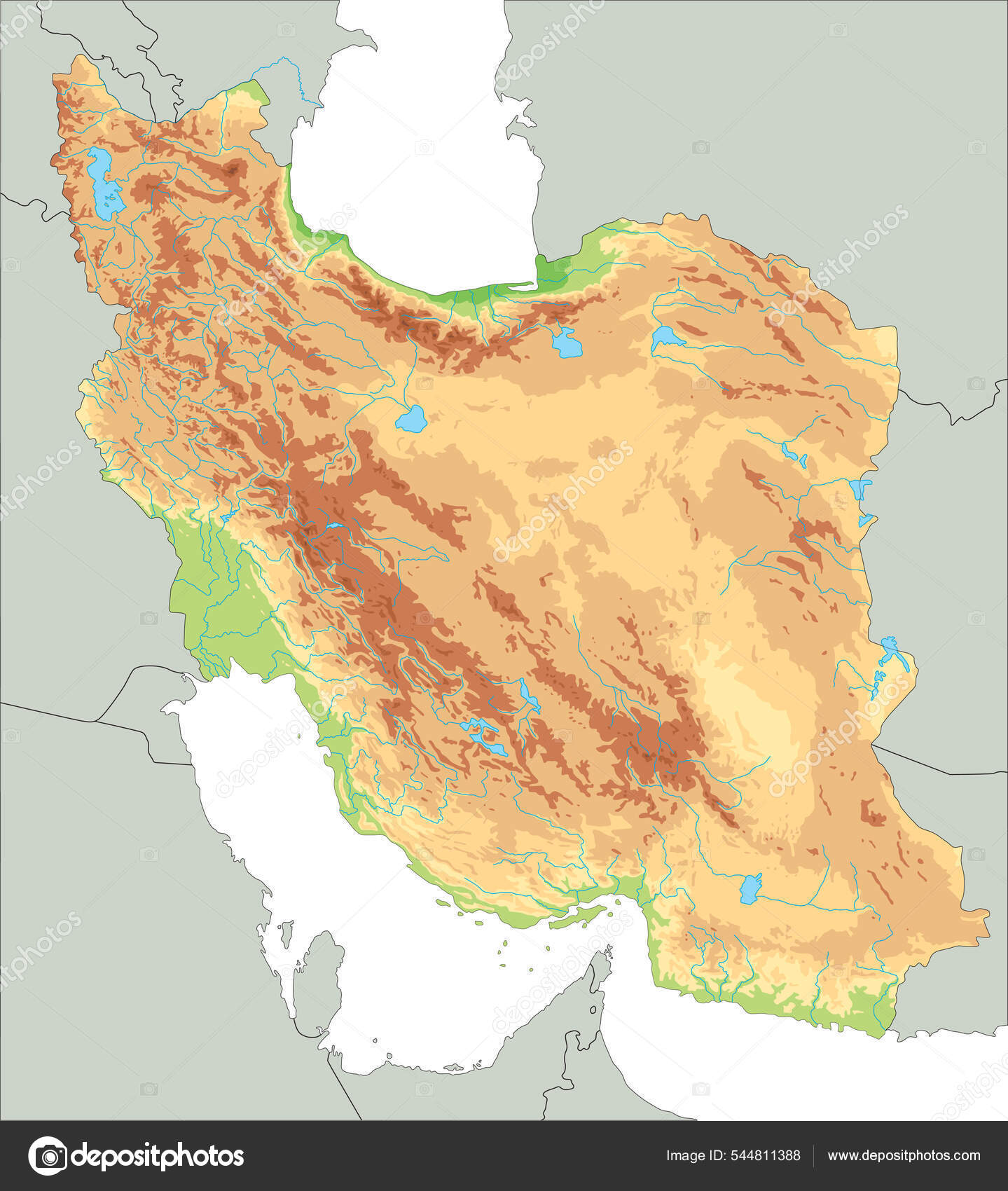 High Detailed Iran Physical Map Stock Vector Image by ©delpieroo #544811388