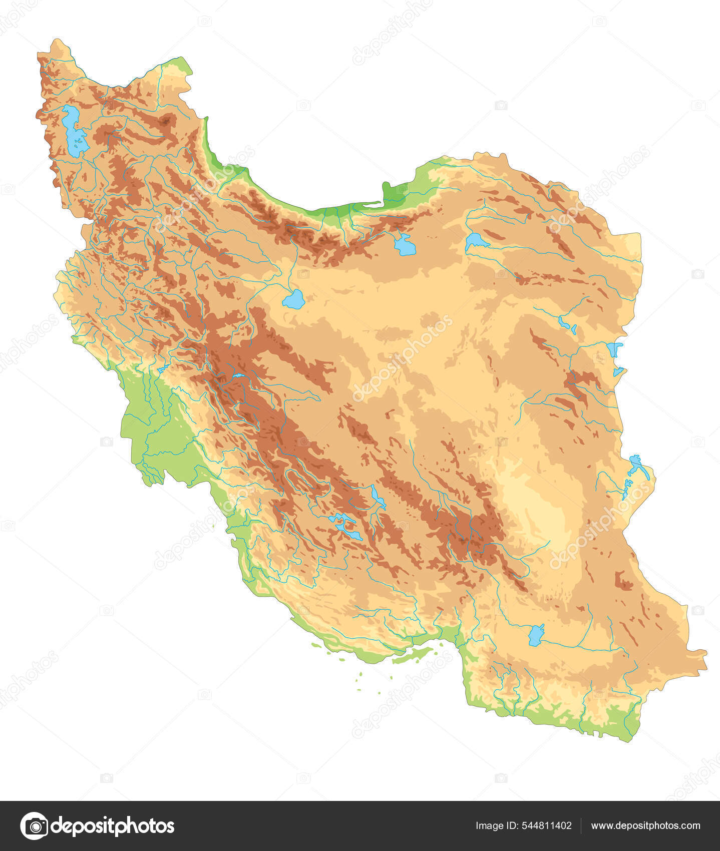 High Detailed Iran Physical Map Stock Vector Image by ©delpieroo #544811402