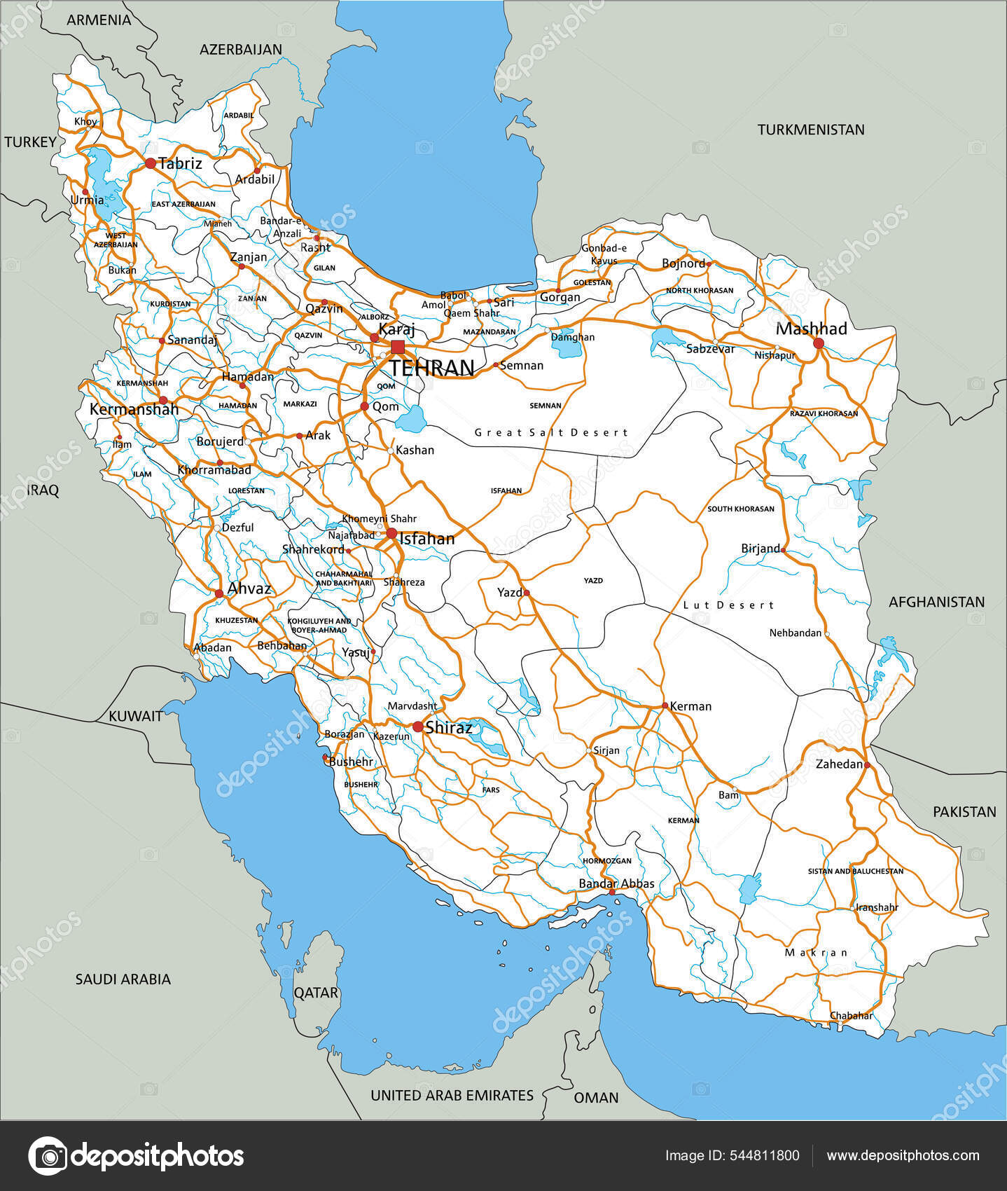 High Detailed Iran Road Map Labeling Stock Vector by ©delpieroo 544811800