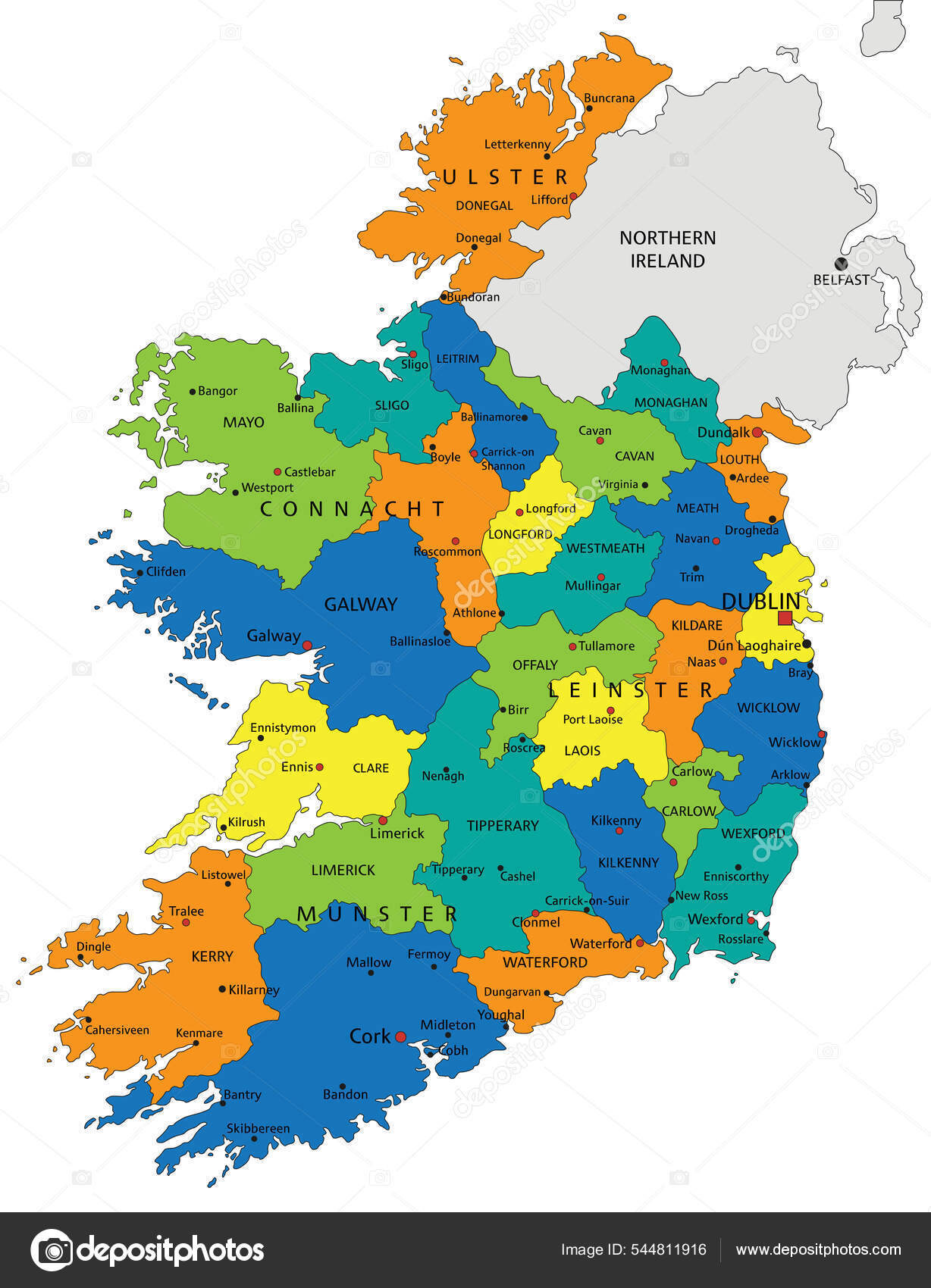 Colorful Ireland Political Map Clearly Labeled Separated Layers Vector ...