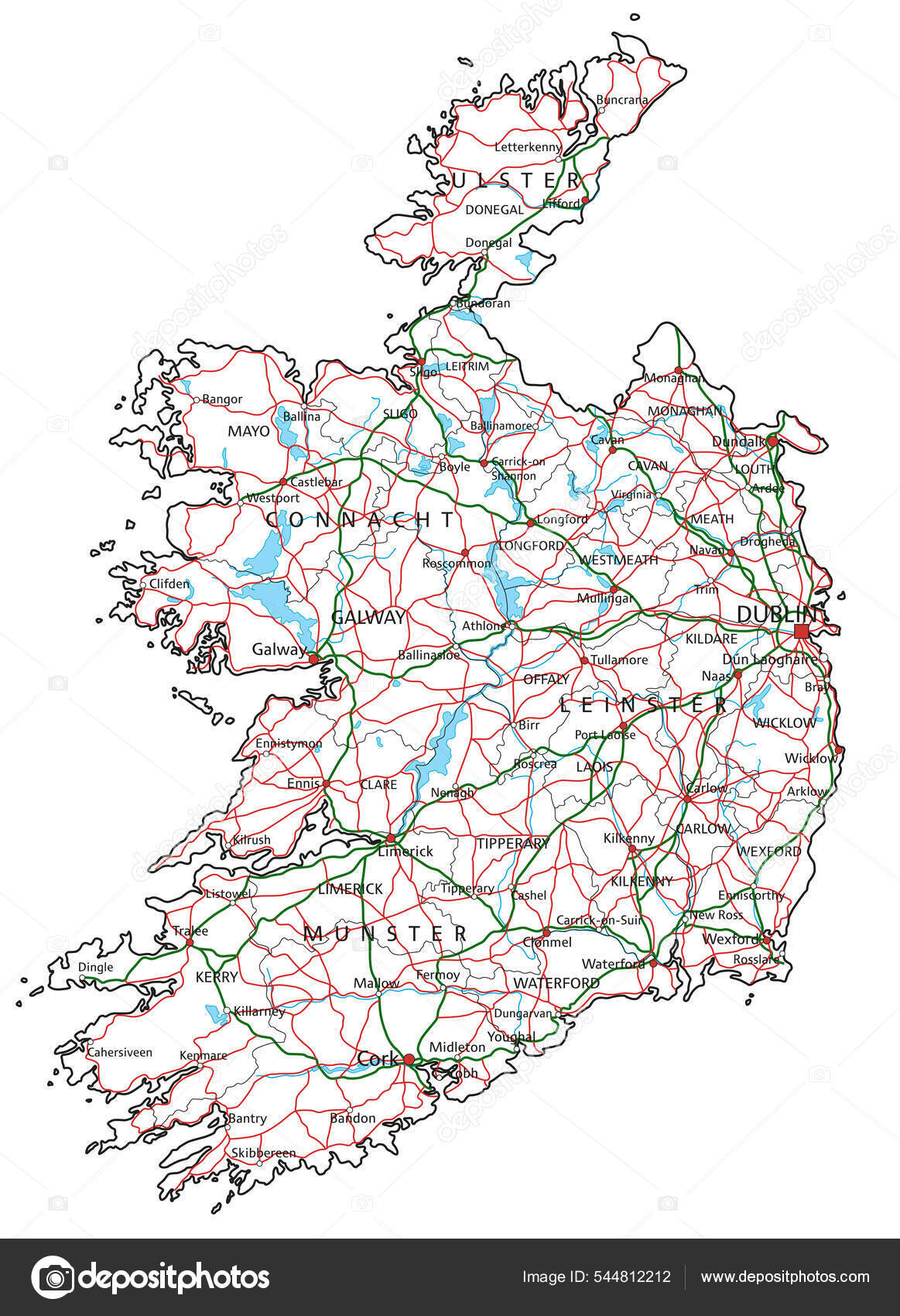 High Detailed Ireland Road Map Labeling Stock Vector Image by ...