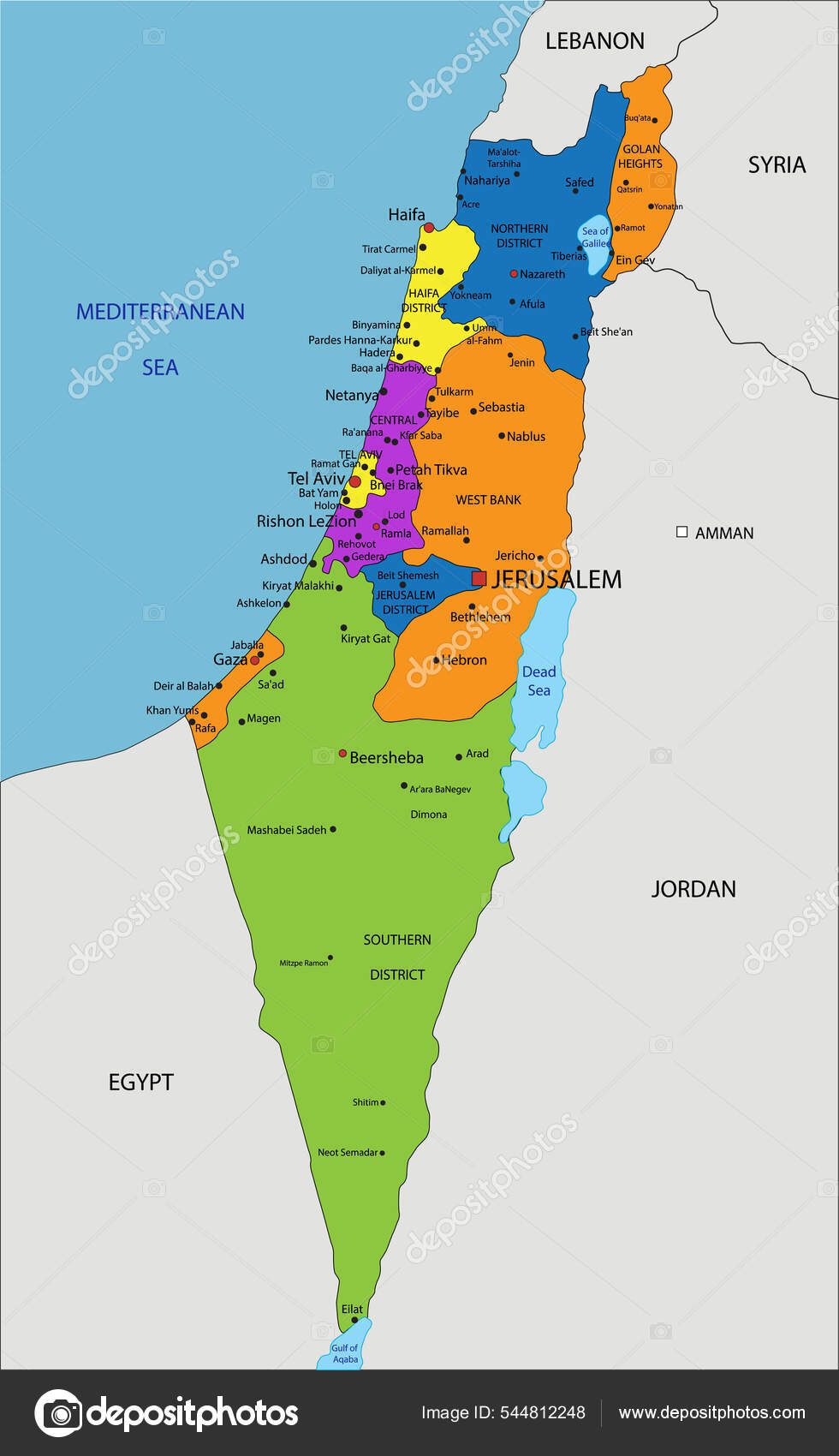 Colorful Israel Political Map Clearly Labeled Separated Layers Vector ...