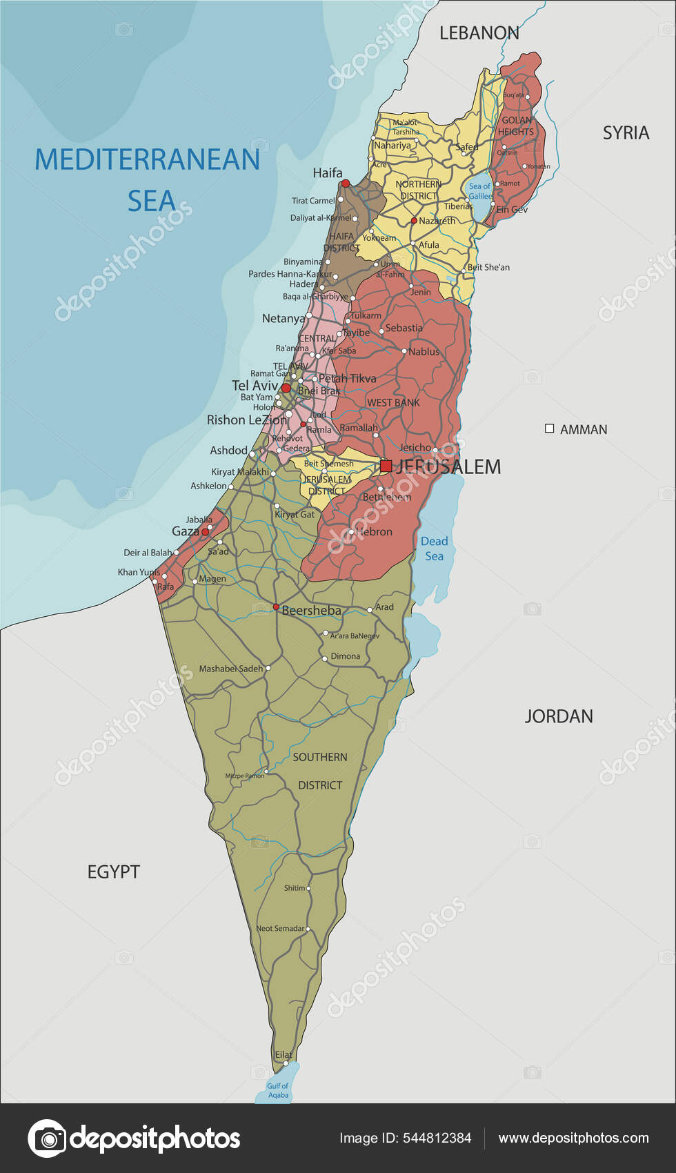 Detailed Israel Political Map Stock Vector by ©delpieroo 544812384