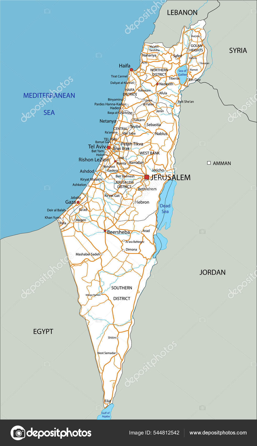 High Detailed Israel Road Map Labeling Stock Vector by ©delpieroo 544812542
