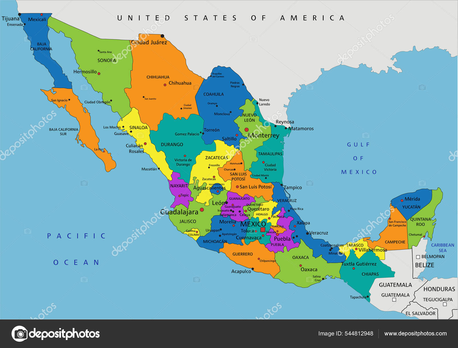 Colorful Mexico Political Map Clearly Labeled Separated Layers Vector ...