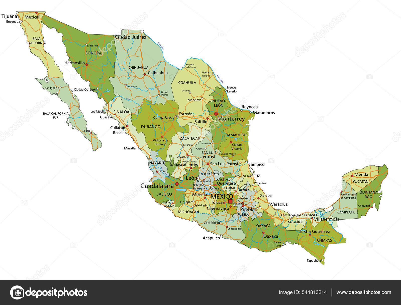 Highly Detailed Editable Political Map Separated Layers Mexico Stock ...