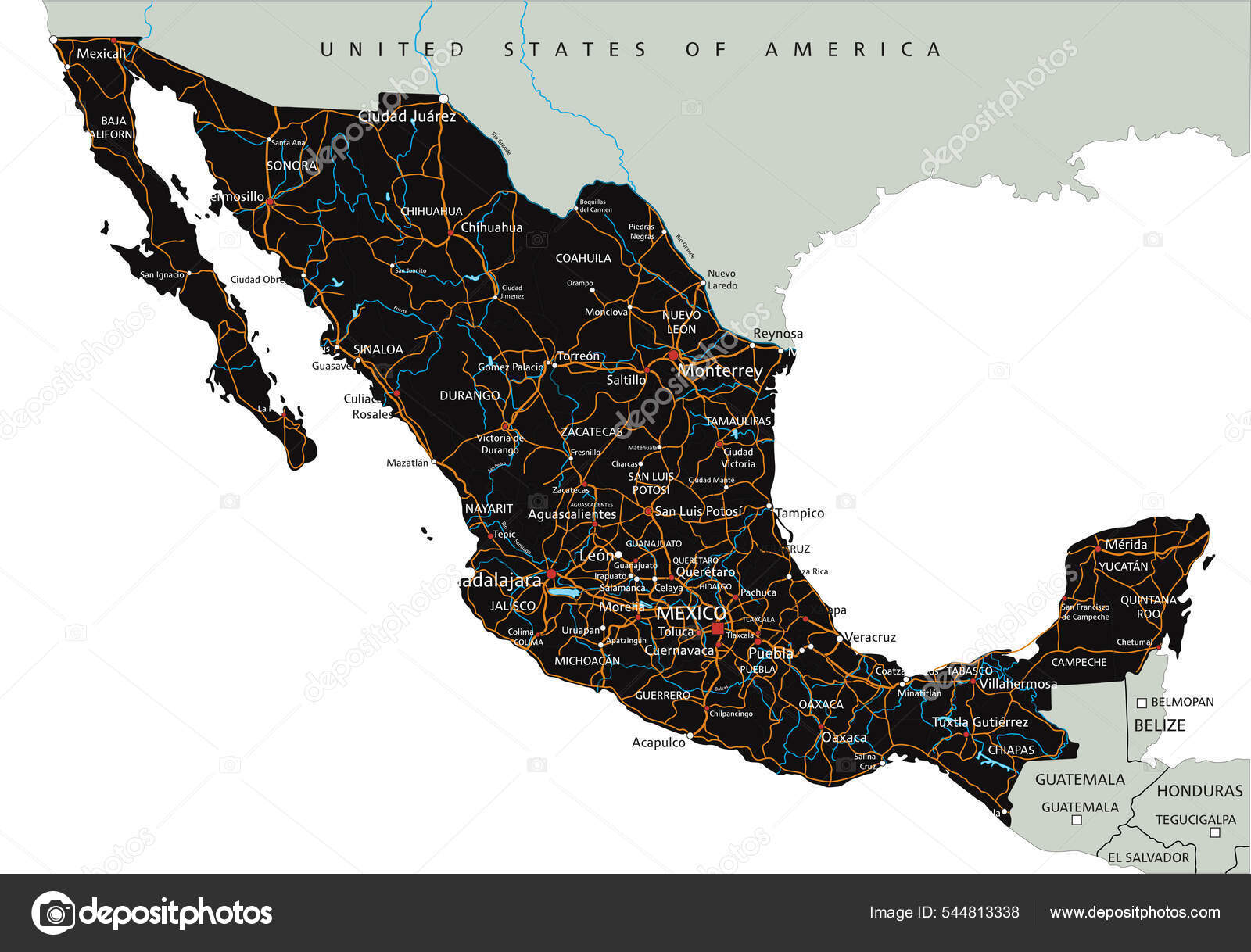 High Detailed Mexico Road Map Labeling Stock Vector Image by ©delpieroo ...